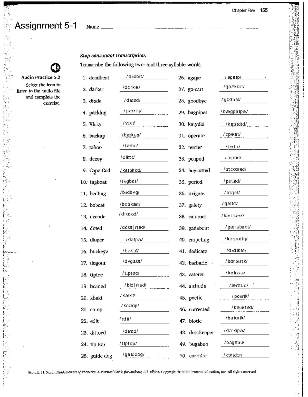 Assignment 5-2 - Transcripts - Chapter Five 155 Assignment Name Stop ...