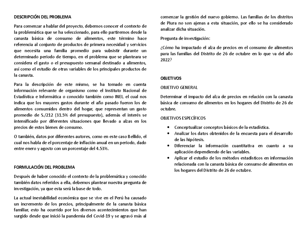 Descripción DEL Problema - DESCRIPCIÓN DEL PROBLEMA Para comenzar a ...