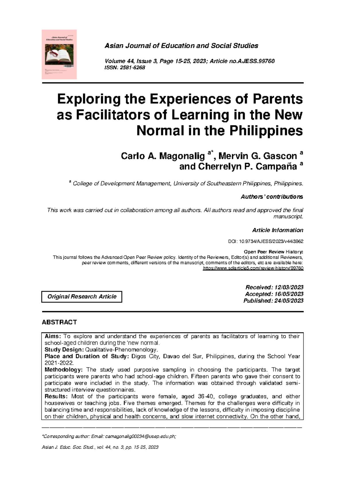 Exploring the Experiences of Parents as Facilitators of Learning in the ...