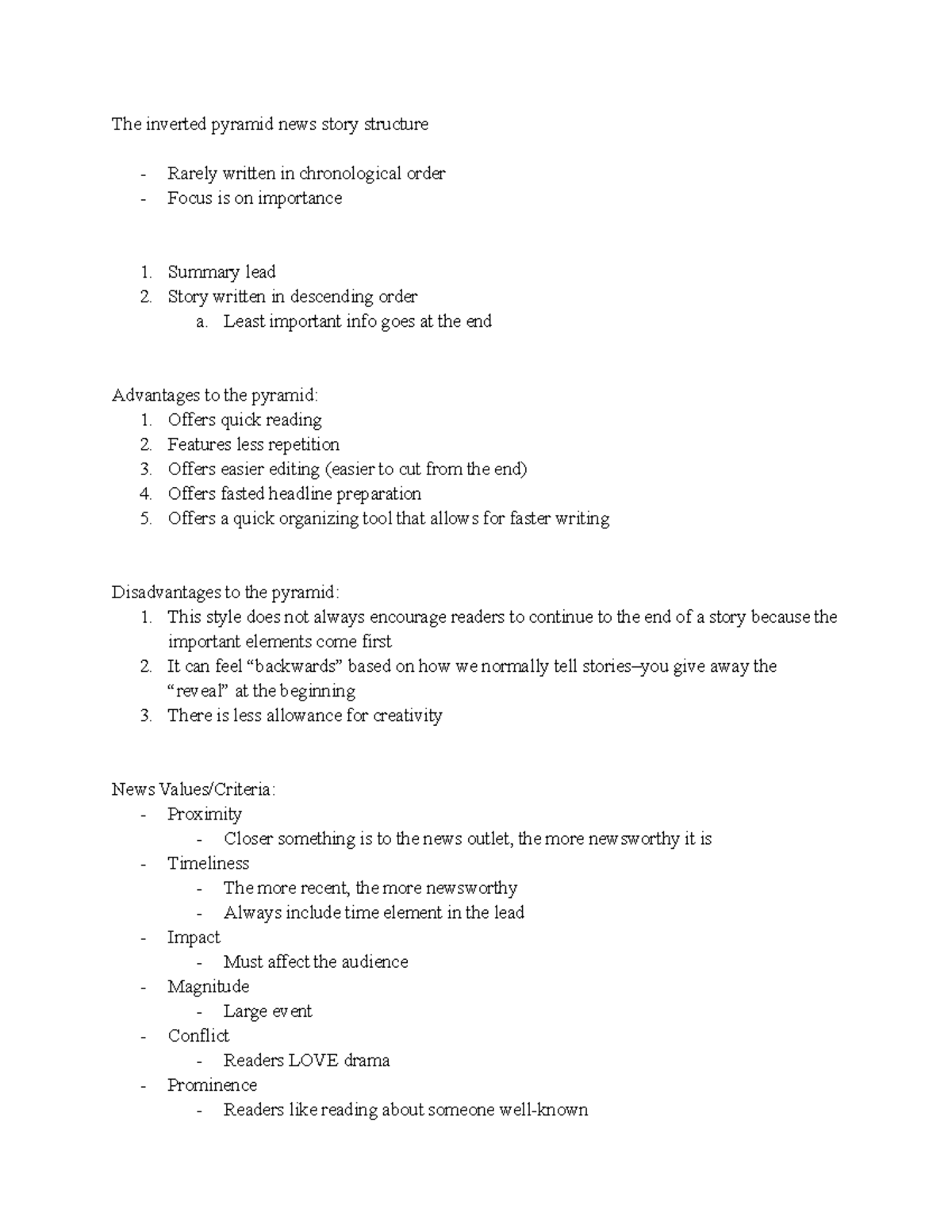 Comp Exam MEJO 153 Notes - The inverted pyramid news story structure ...