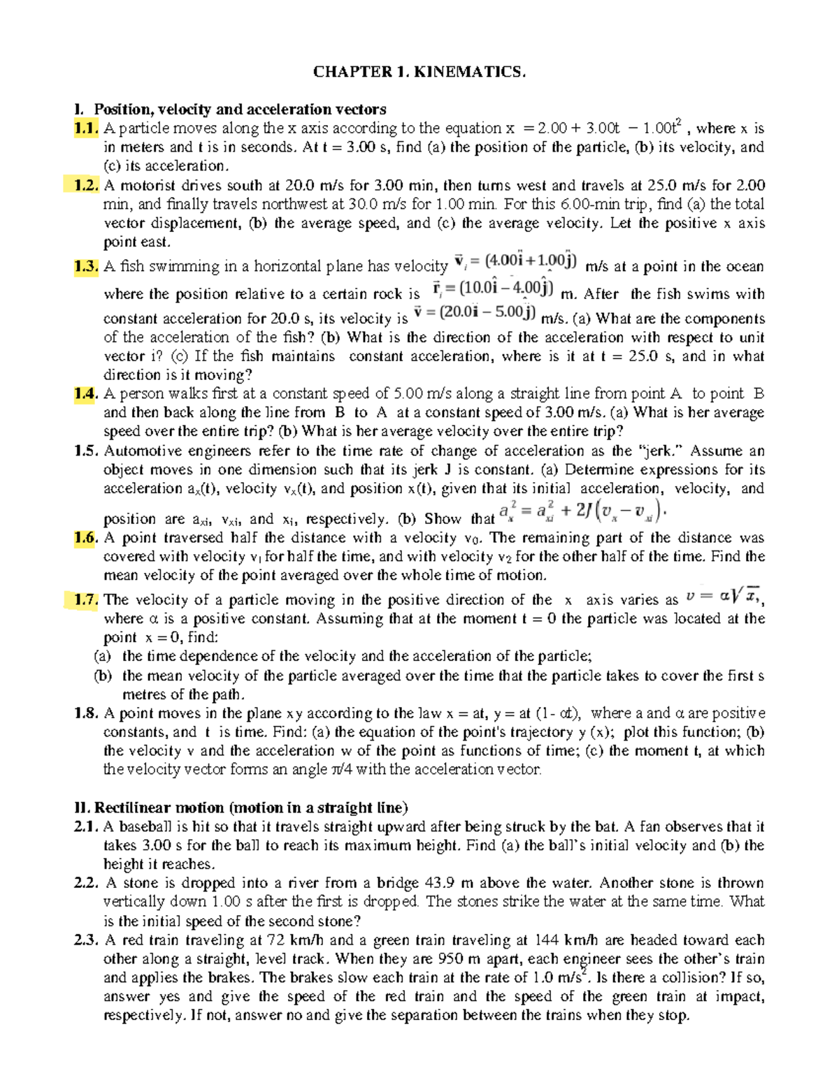 Chapter 1- Kinematics-mid-as - CHAPTER 1. KINEMATICS. I. Position ...