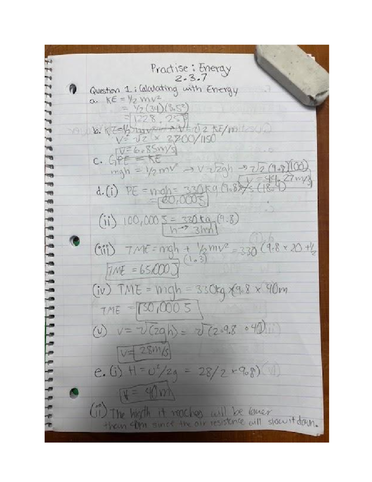 2.3.7 Practice Energy - Practise Energy 2.3 Question 1: Calculating ...