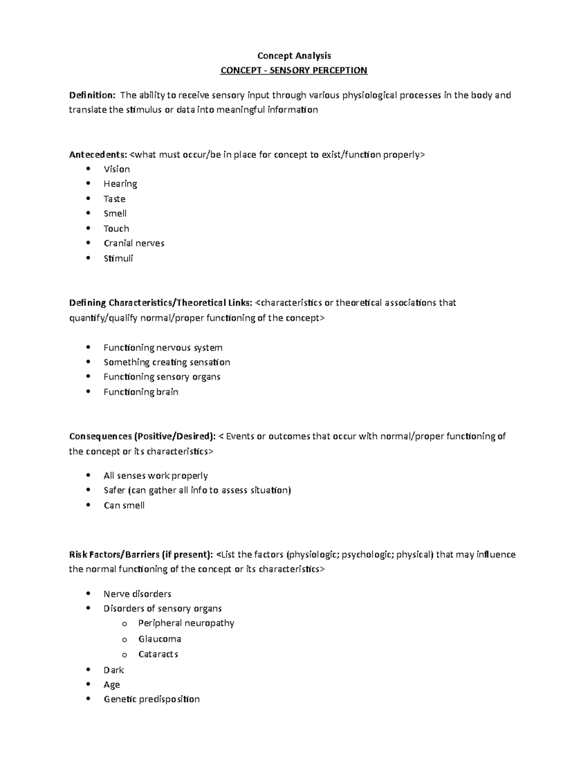 Sensory Perception Concept Analysis - Concept Analysis CONCEPT ...