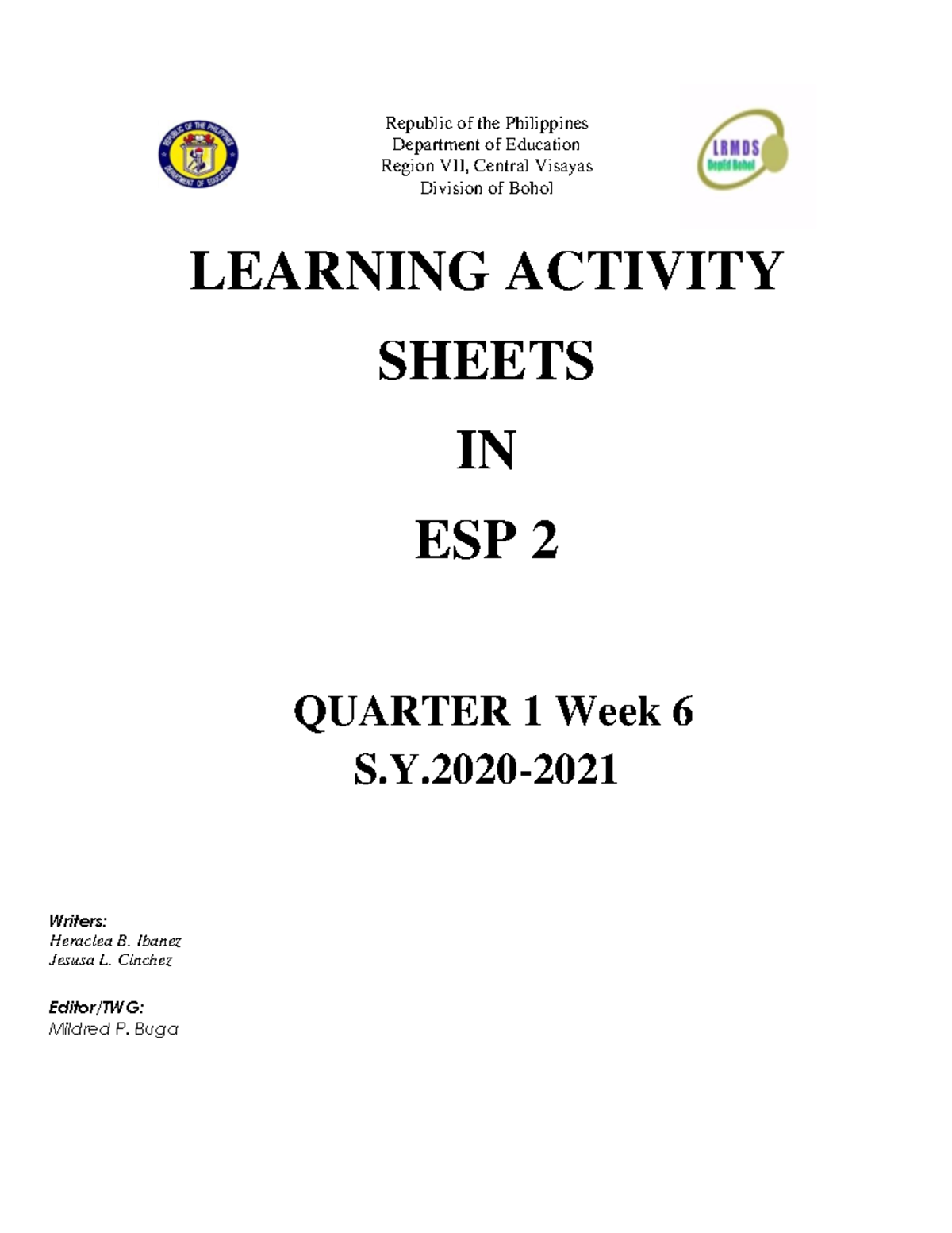ESP2 Q1 LAS WK6 - Study Well - Republic of the Philippines Department ...