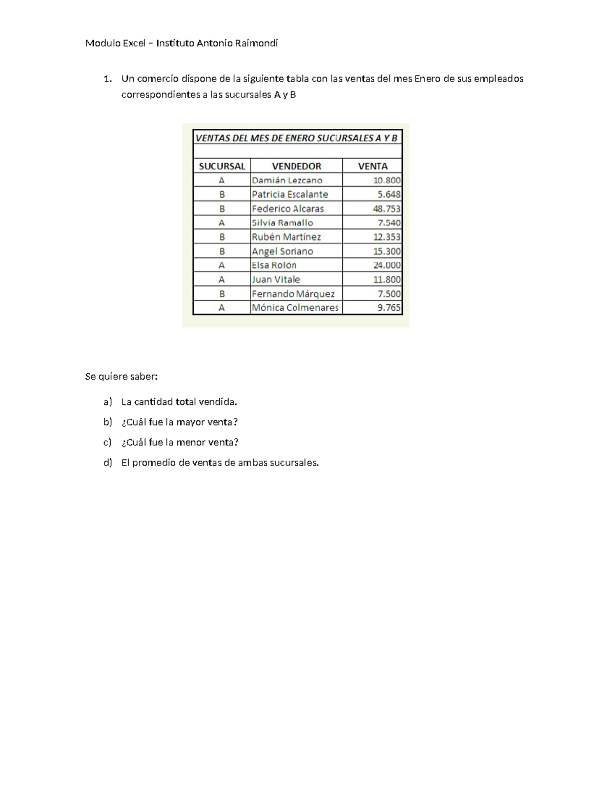 Ejercicio excel - exce,l - Herramienta Informática Contable - Modulo Excel – Instituto Antonio ...