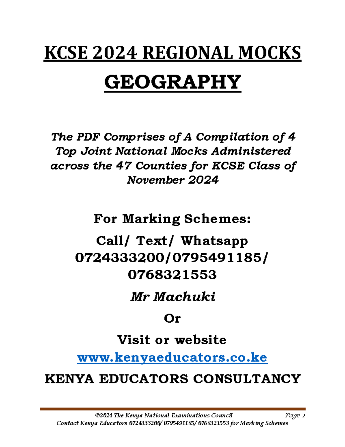 KCSE GEO 2024 Regional Mocks - ©202 4 The Kenya National Examinations ...