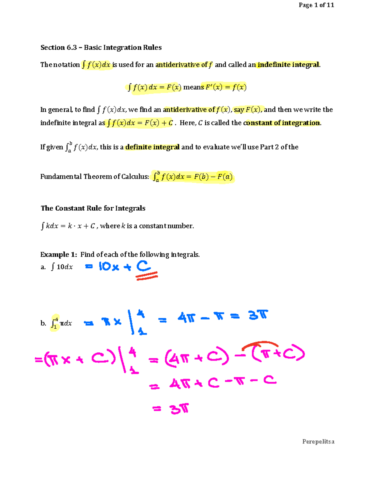 1431S63 notes - Section 6 – Basic Integration Rules The notation ∫ 𝑓ሺ𝑥 ...