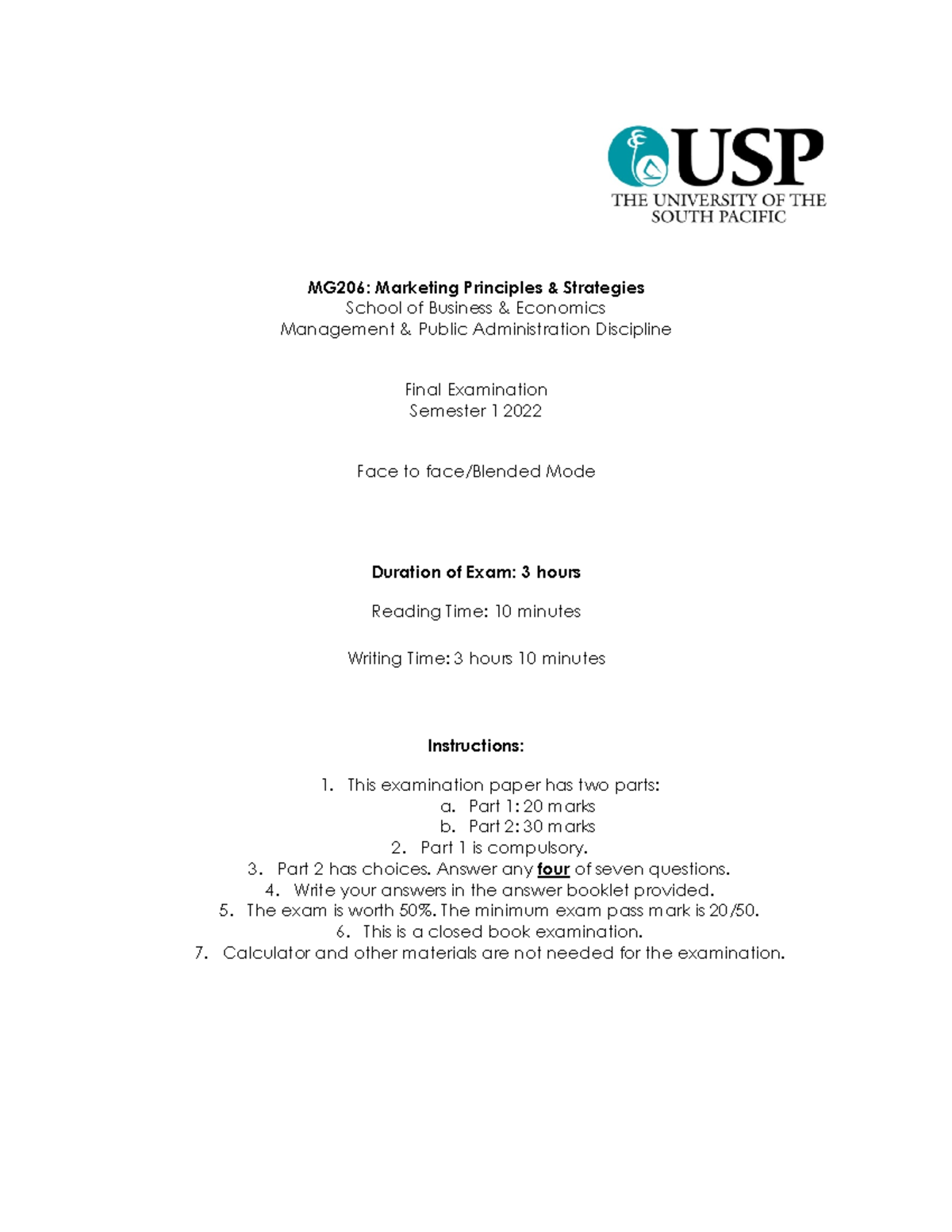 MG206 Exam - NOTES - MG206: Marketing Principles & Strategies School of ...