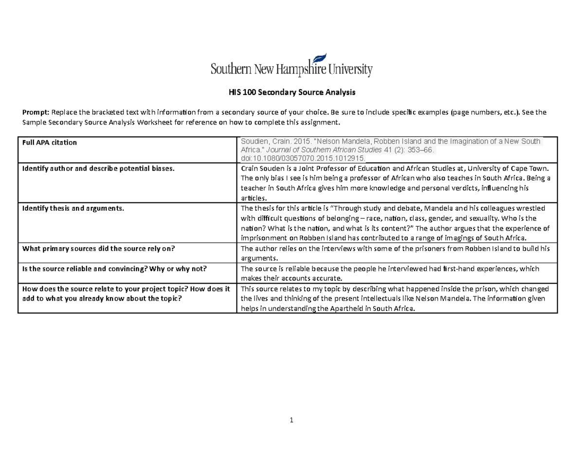 HIS+100+Secondary+Source+Analysis - HIS 100 Secondary Source Analysis ...