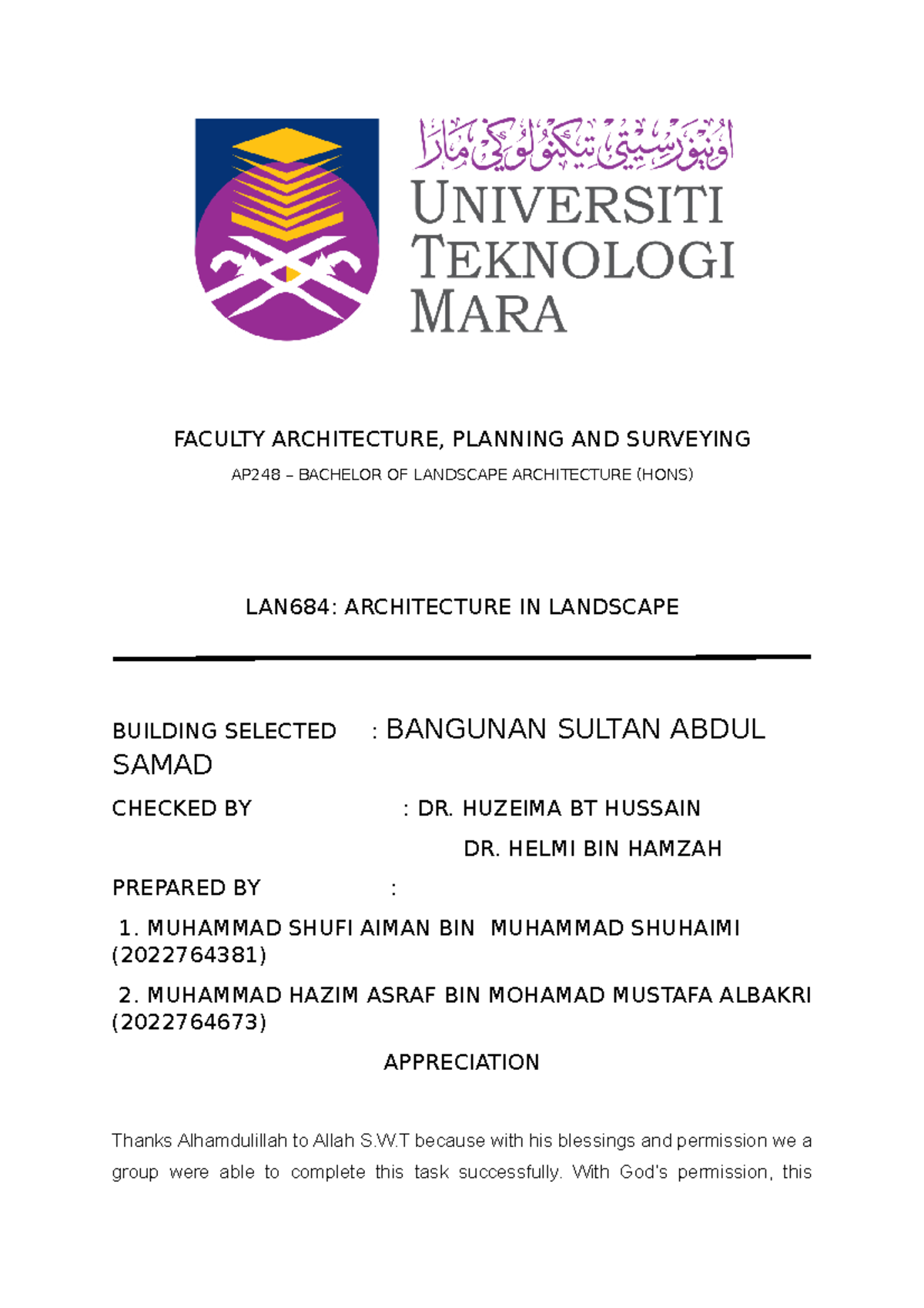 Architectural Landscape - FACULTY ARCHITECTURE, PLANNING AND SURVEYING ...