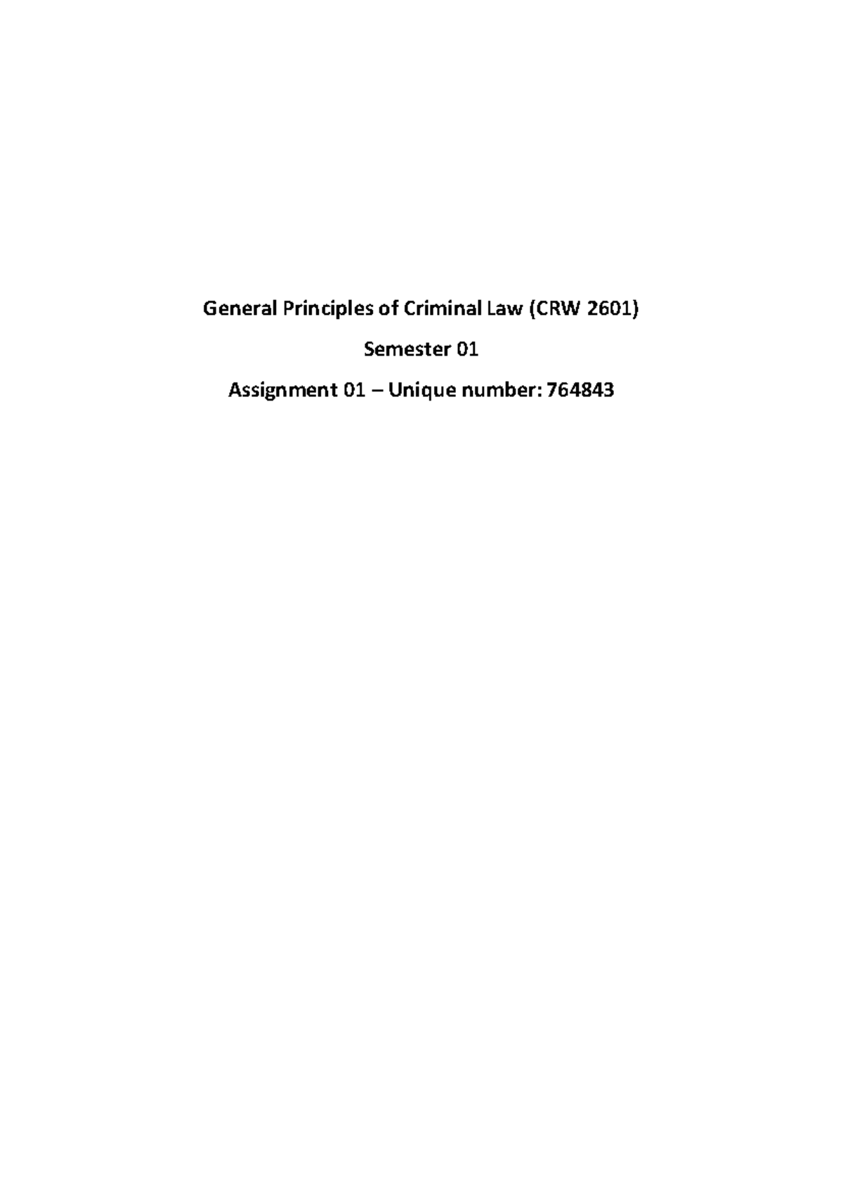 Criminal Law Assignment 01 - General Principles of Criminal Law (CRW ...
