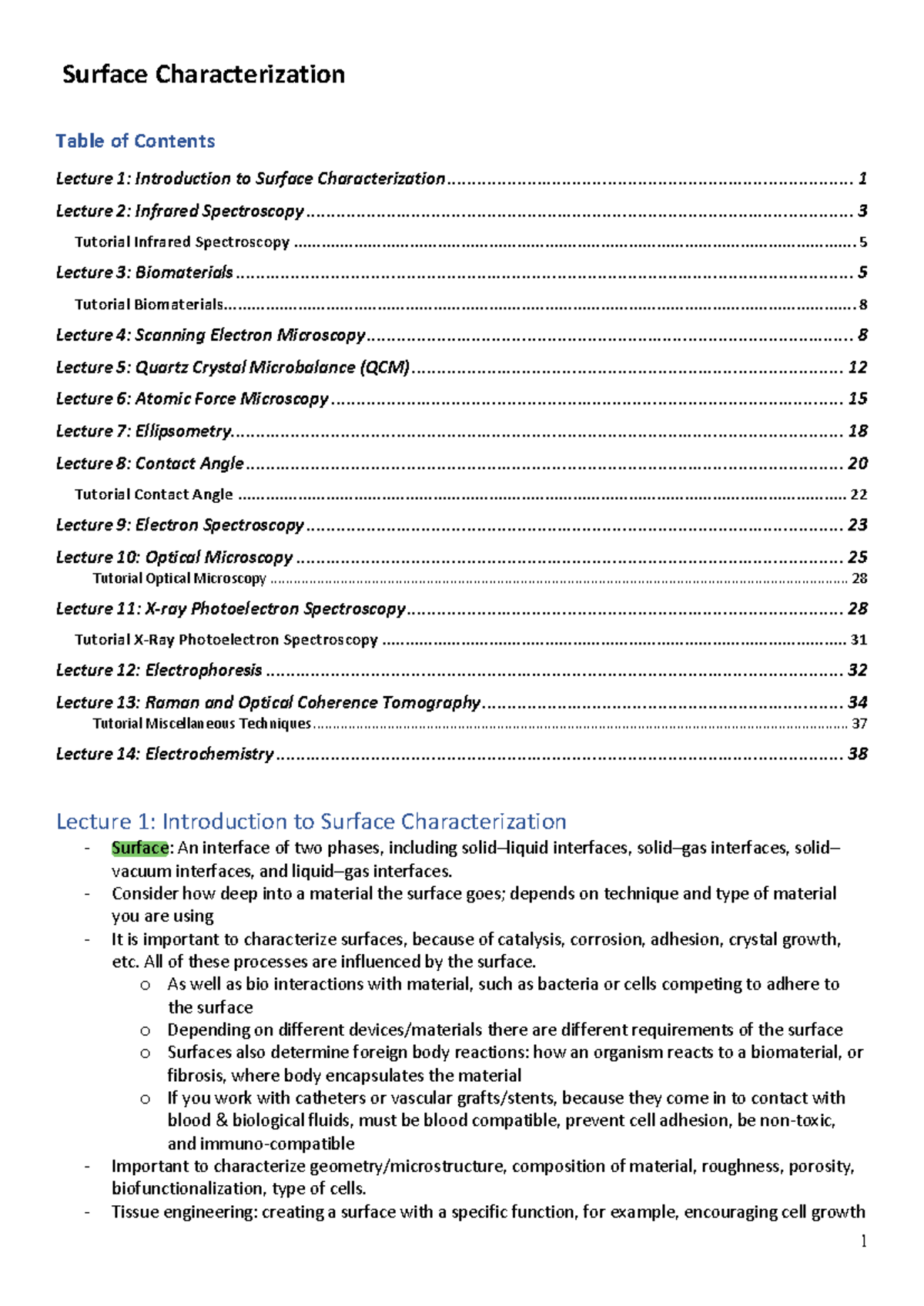 21-22 Surface Characterization - Surface Characterization Table of ...