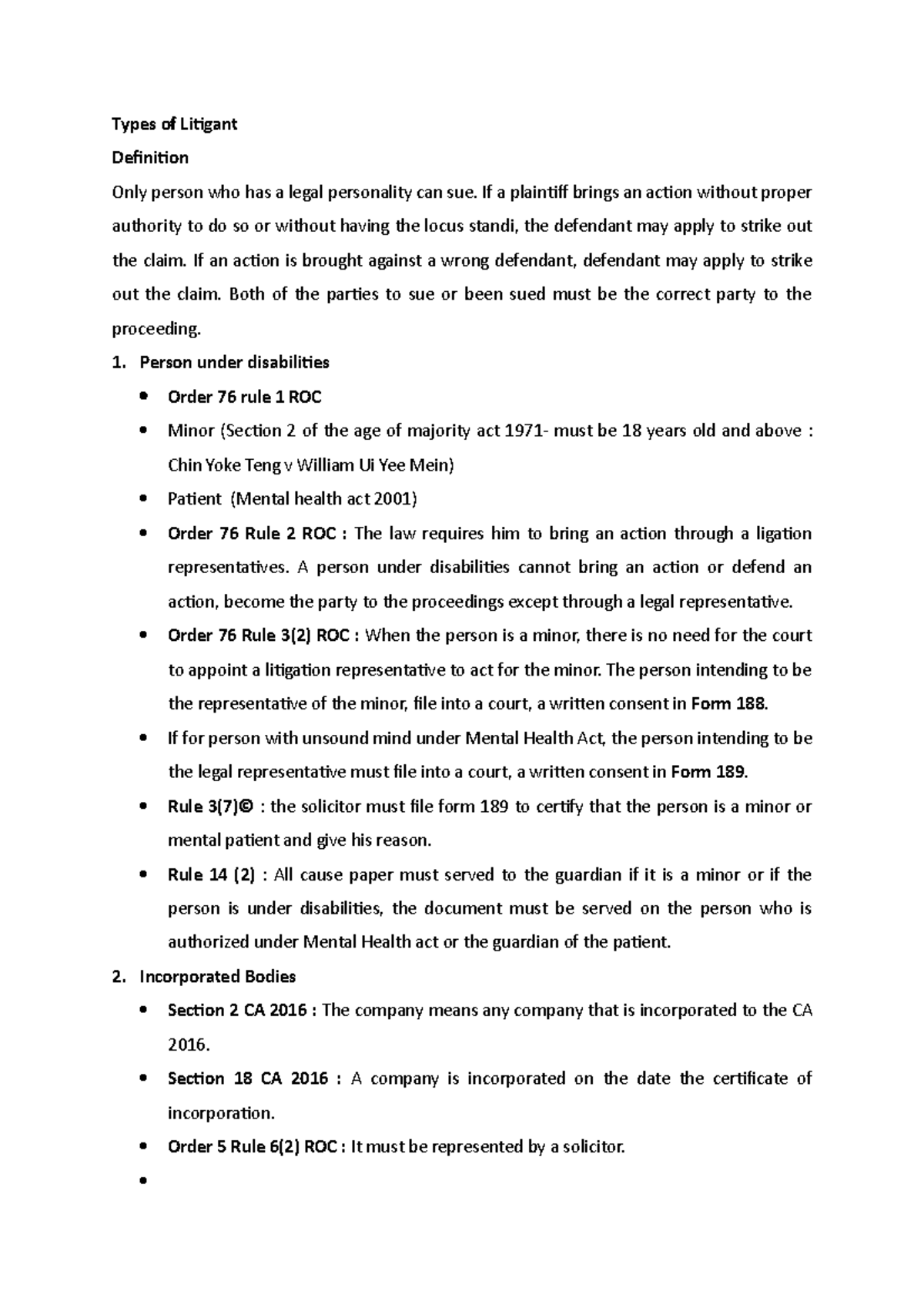 Types of Litigant notes - Types of Litigant Definition Only person who ...