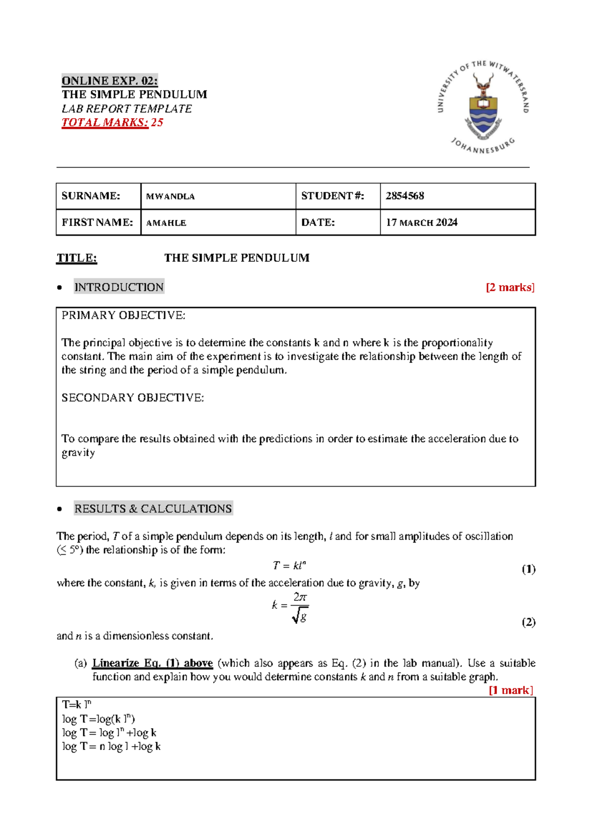 Online Exp02 - Simple Pendulum - 17 march - ONLINE EXP. 0 2 : THE ...