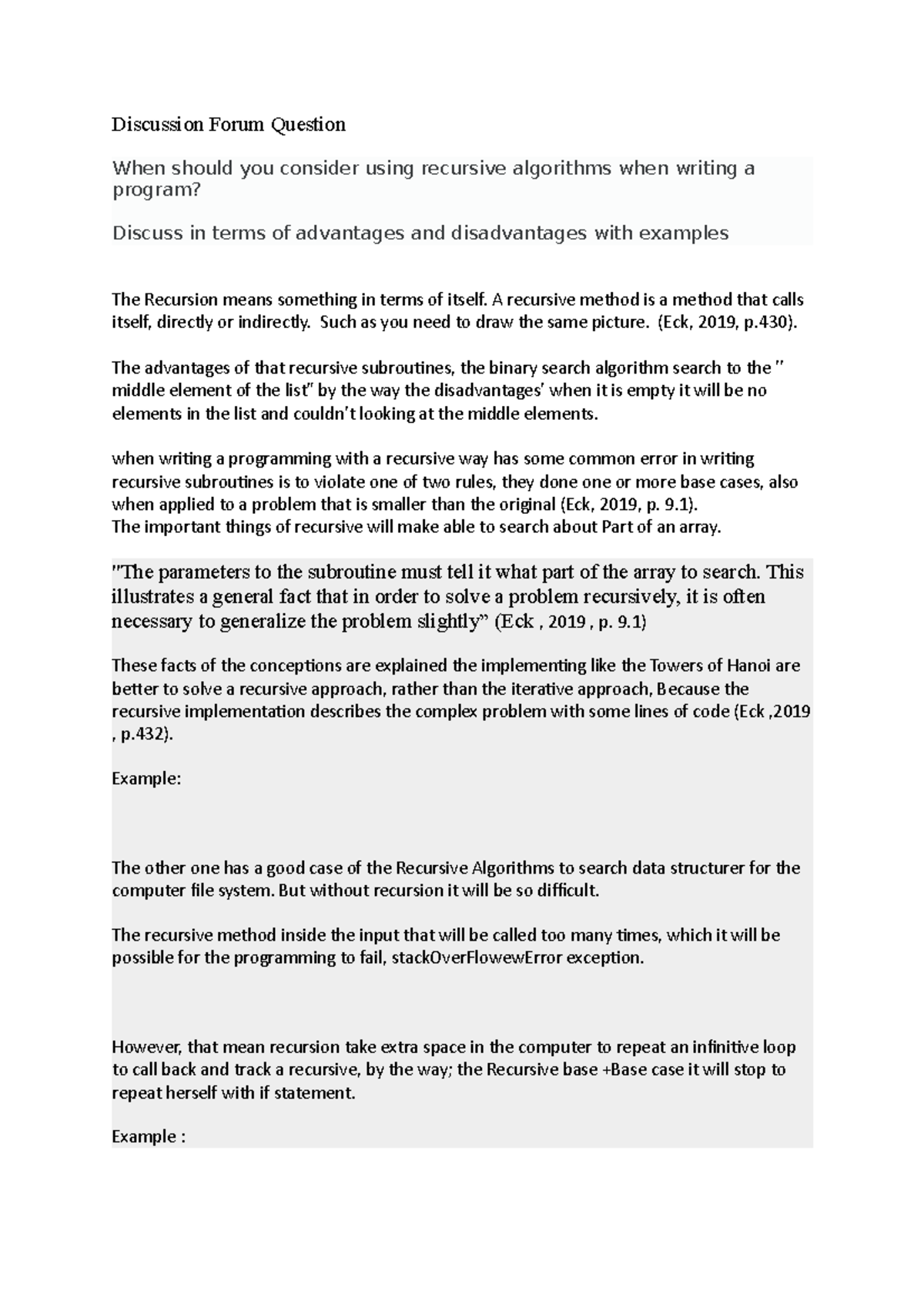 Discussion unit 2 for Programming 2 cs1103 - Discussion Forum Question When should you consider ...