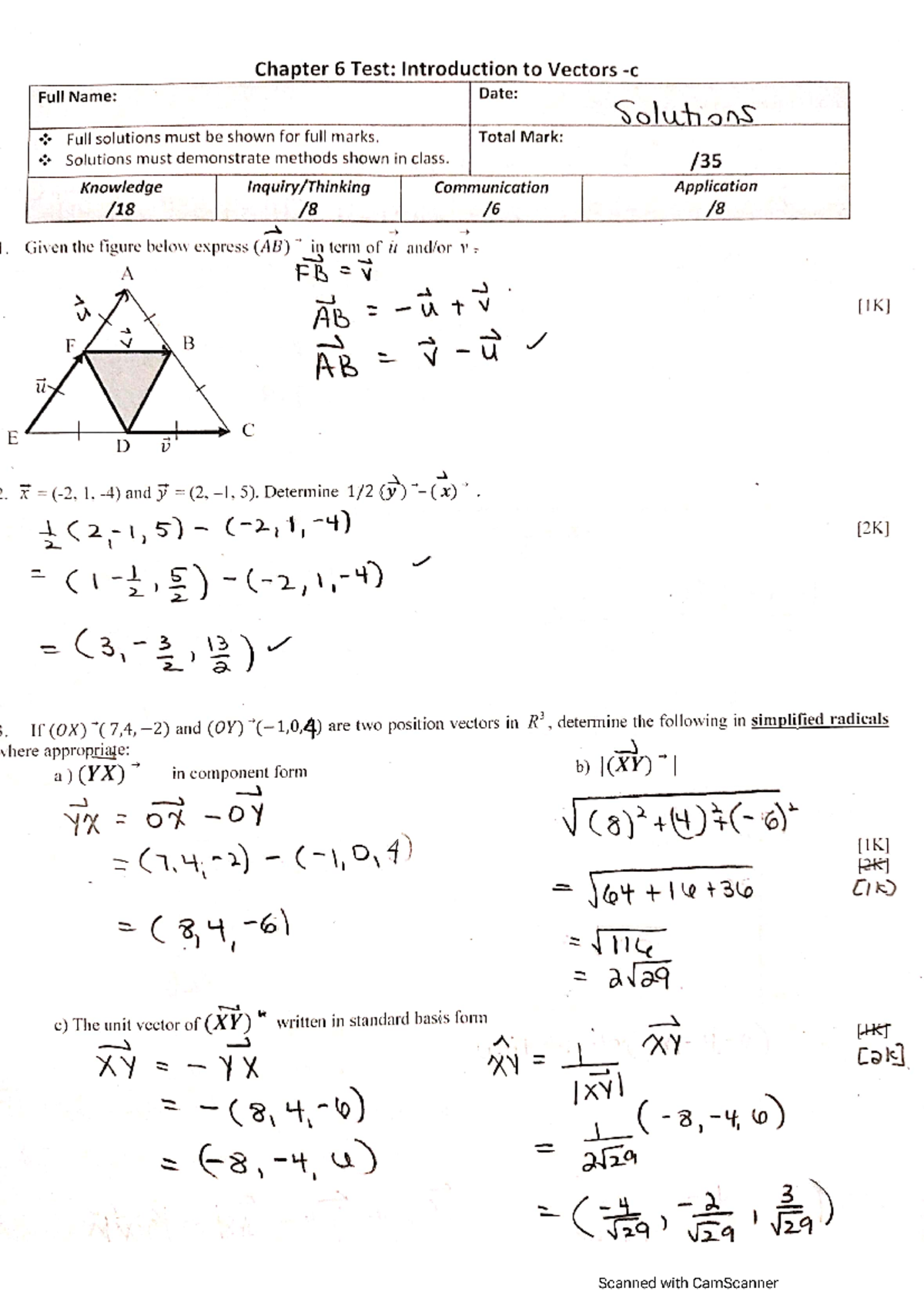 UNIT 6 TEST C - test - Chapter 6 Test: Introduction to Vectors Full ...