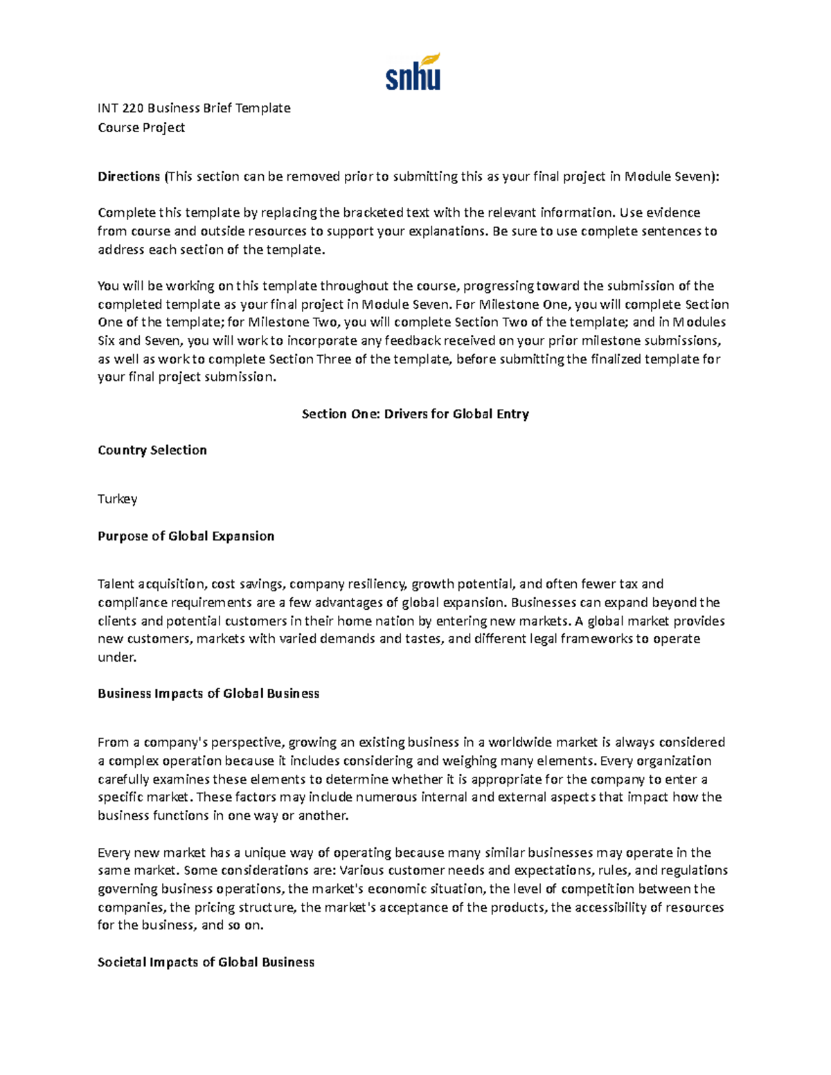 INT 220 Business Brief Template - Milestone 1 - INT 220 Business Brief ...