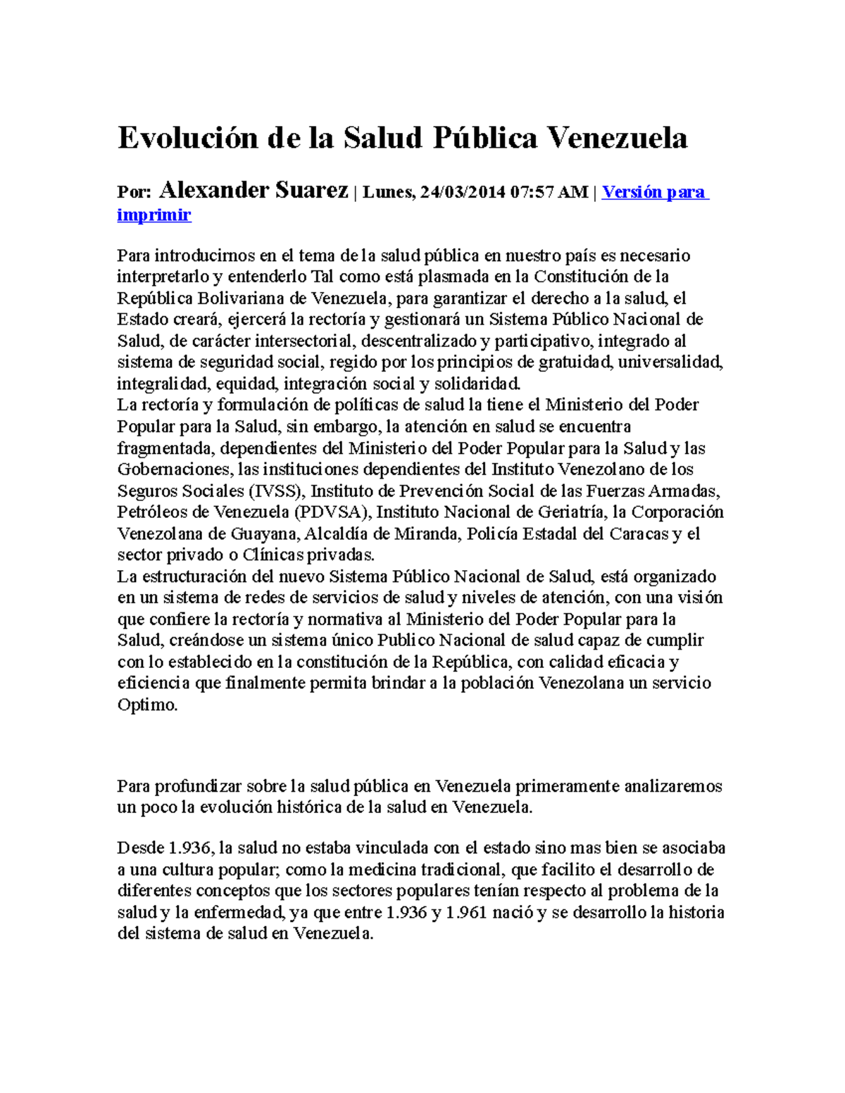 Evolución de la Salud Pública Venezuela - Evolución de la Salud Pública ...