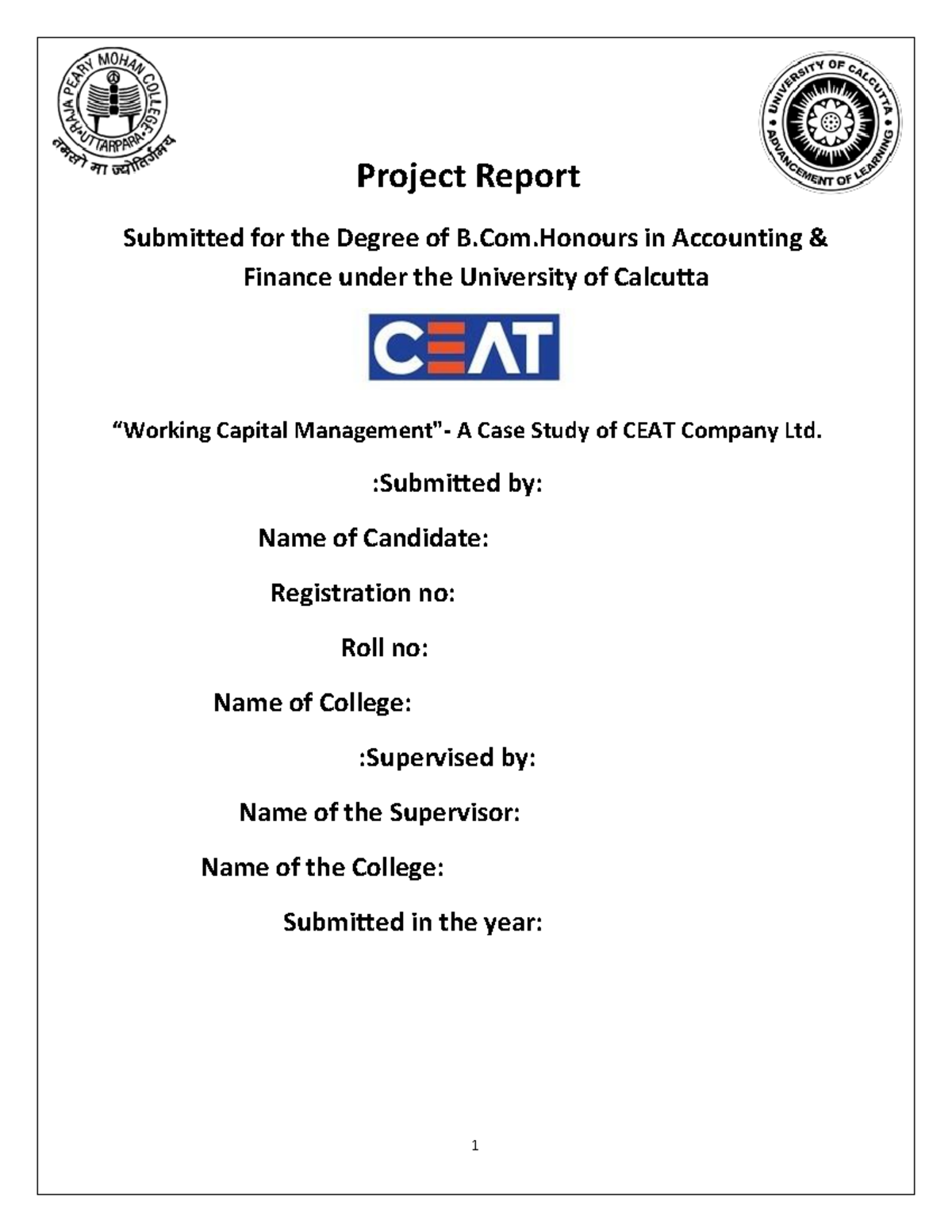 Sample Project on Working Capital Management - CEAT - Project Report ...