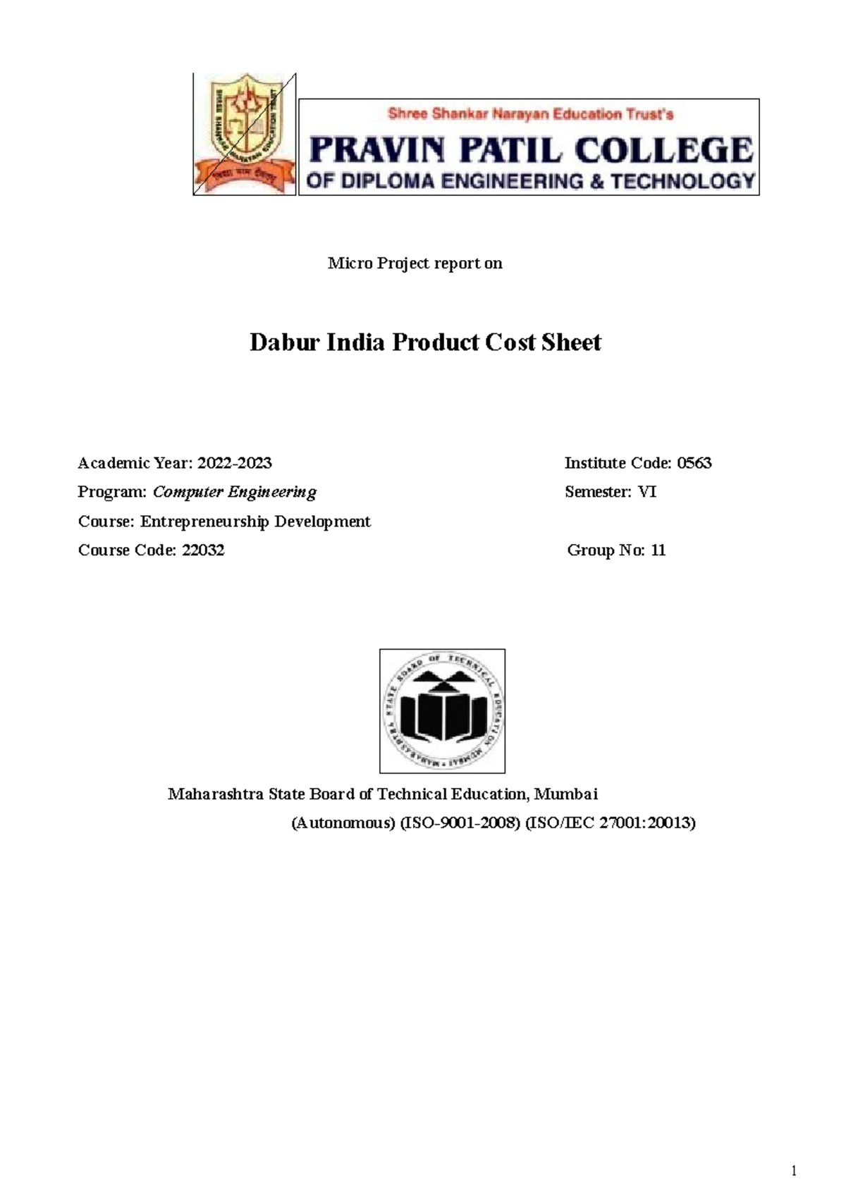 EDP micro-1 - hbjbj - 1 Micro Project report on Dabur India Product ...