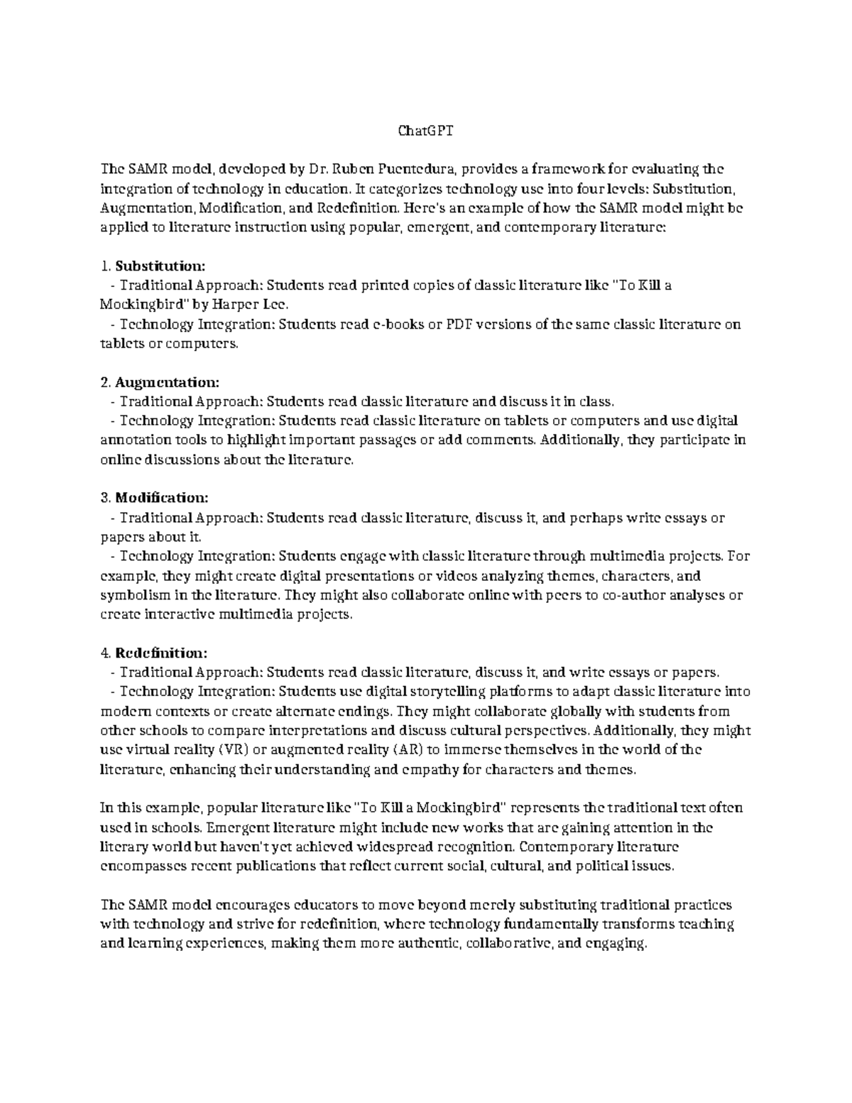 Chat GPT SAMR Model - ChatGPT The SAMR model, developed by Dr. Ruben ...