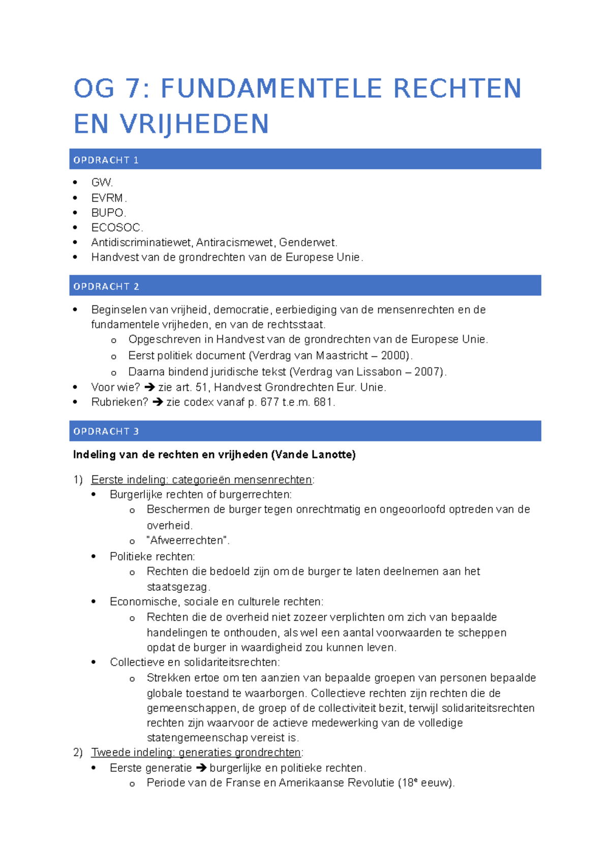 OG 7 - Beginselen van het recht - OG 7: FUNDAMENTELE RECHTEN EN ...