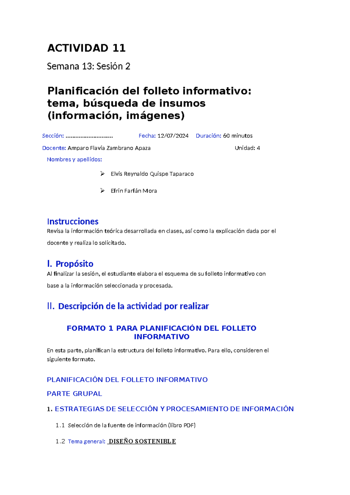 Reynaldo actividad 11 - Trabajo academico - ACTIVIDAD 11 Semana 13: Sesión 2 Planificación del ...