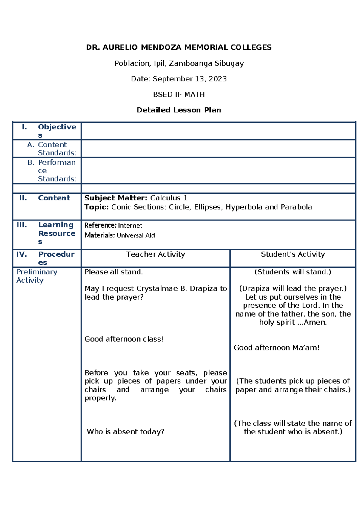 7E's lesson plan maryjane tipo - DR. AURELIO MENDOZA MEMORIAL COLLEGES ...