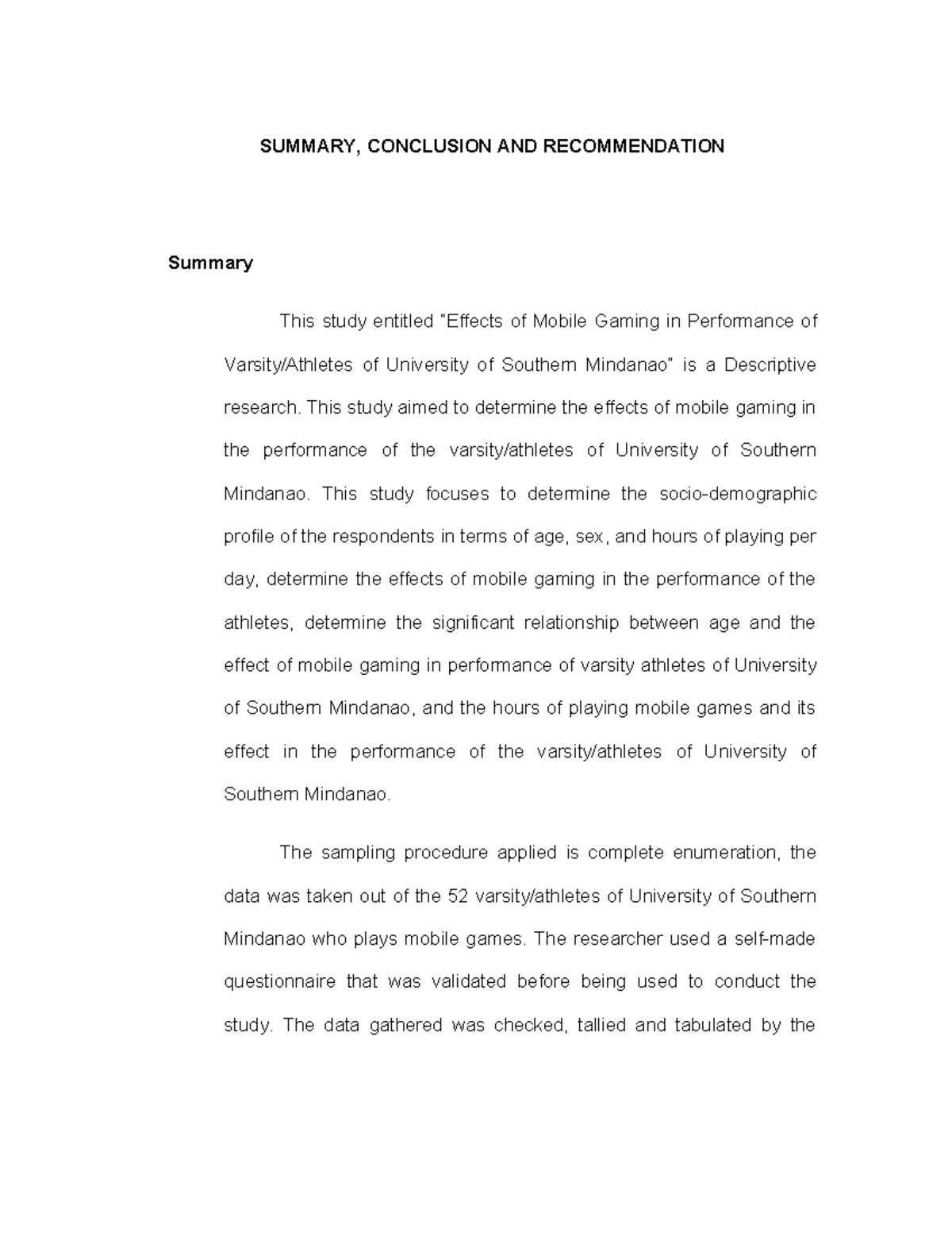 Summary, Conclusion, and Recommendation - SUMMARY, CONCLUSION AND RECOMMENDATION Summary This ...