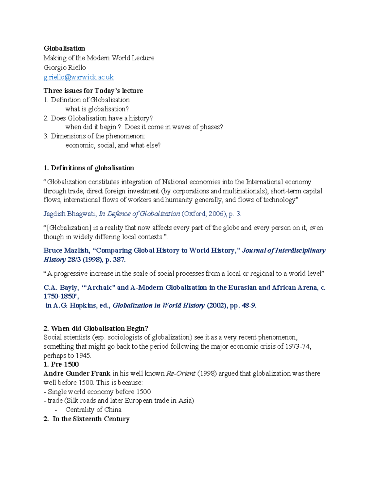 3 issues foe Globalization lecture Part 1a - Globalisation Making of ...