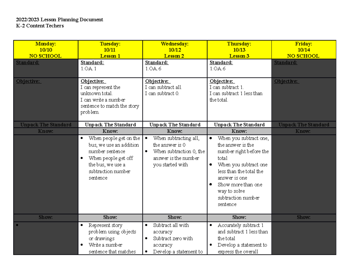 1st LP Week of 10-10 - Math Lesson Plans - 2022/2023 Lesson Planning ...