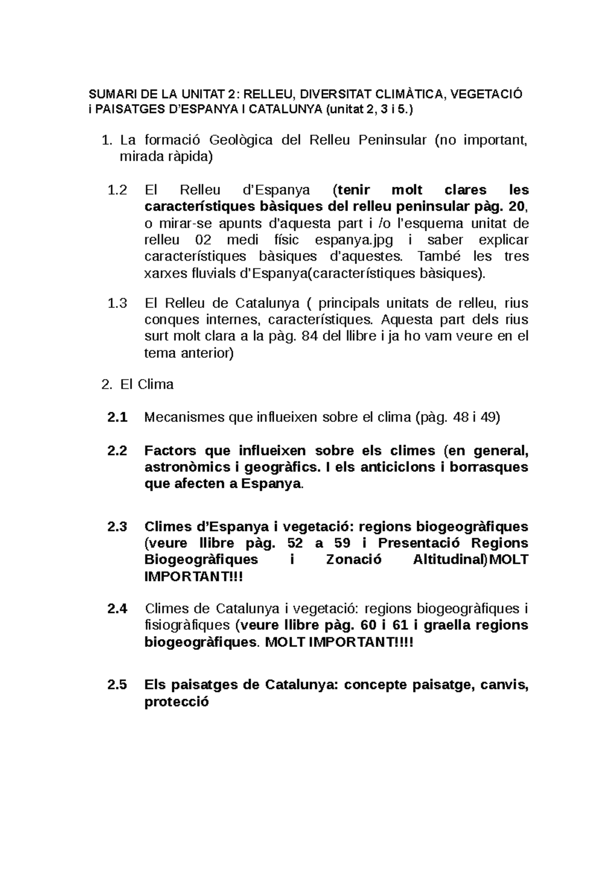 Sumari DE LA Unitat 02 - SUMARI DE LA UNITAT 2: RELLEU, DIVERSITAT ...