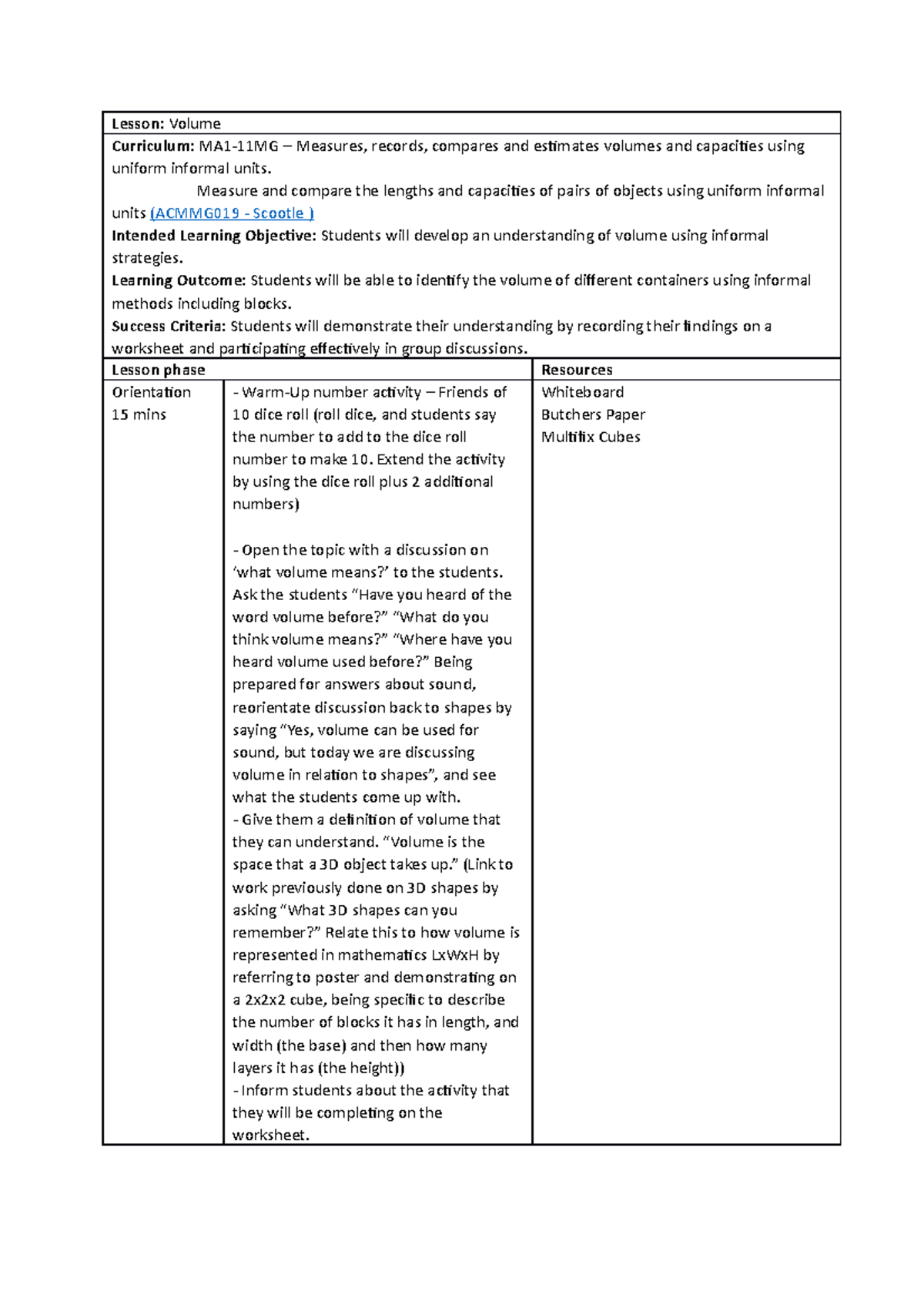 Volume Lesson Plan Reviewed - APPS 16052021 - Lesson: Volume Curriculum ...