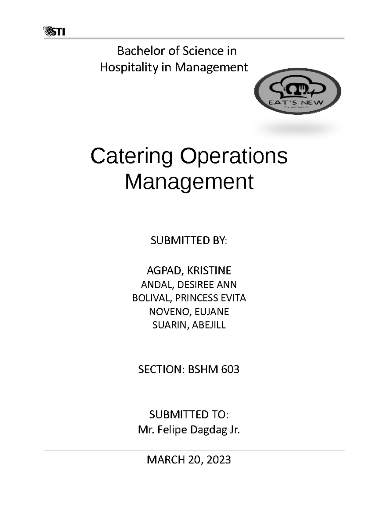 Midterms- Catering - svsv - Bachelor of Science in Hospitality in ...