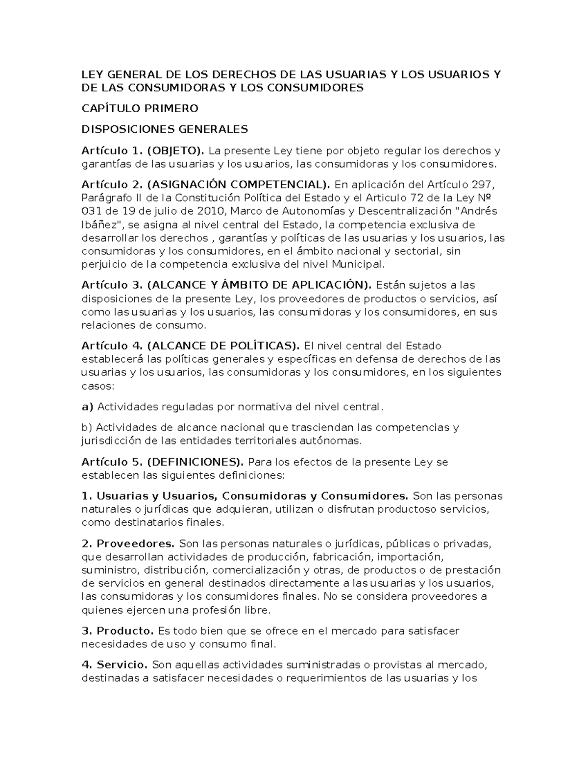 LEY 453 - Ley del consumidor - LEY GENERAL DE LOS DERECHOS DE LAS USUARIAS Y LOS USUARIOS Y DE ...