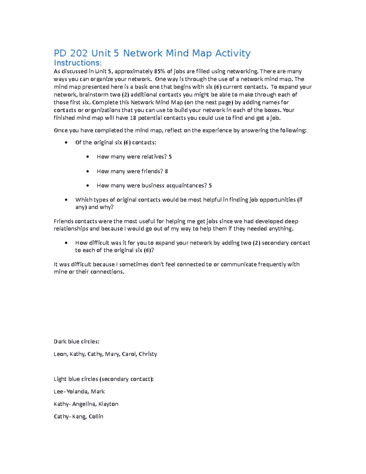 Unit 5 Network Mind Map Worksheet - PD 202 Unit 5 Network Mind Map Activity Instructions: As ...