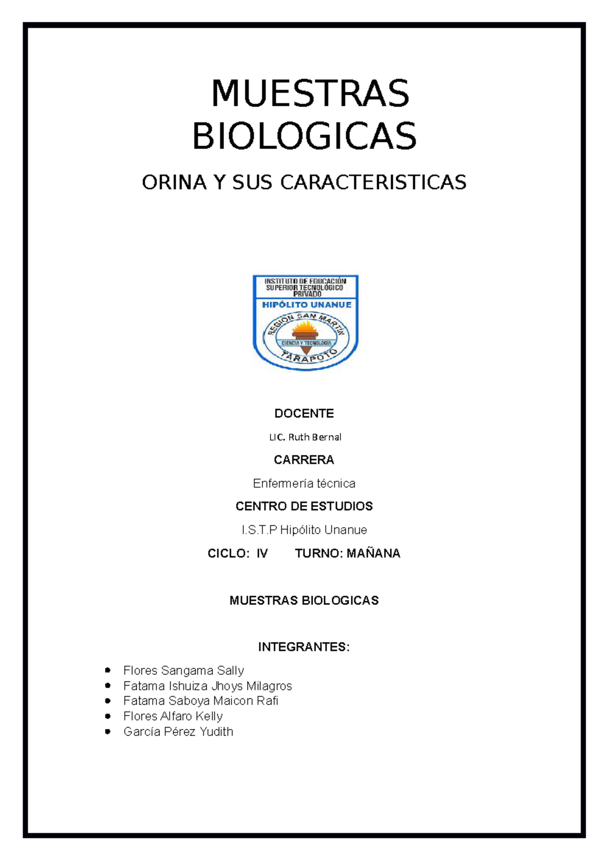Muestras Biologicas (3) - MUESTRAS BIOLOGICAS ORINA Y SUS ...