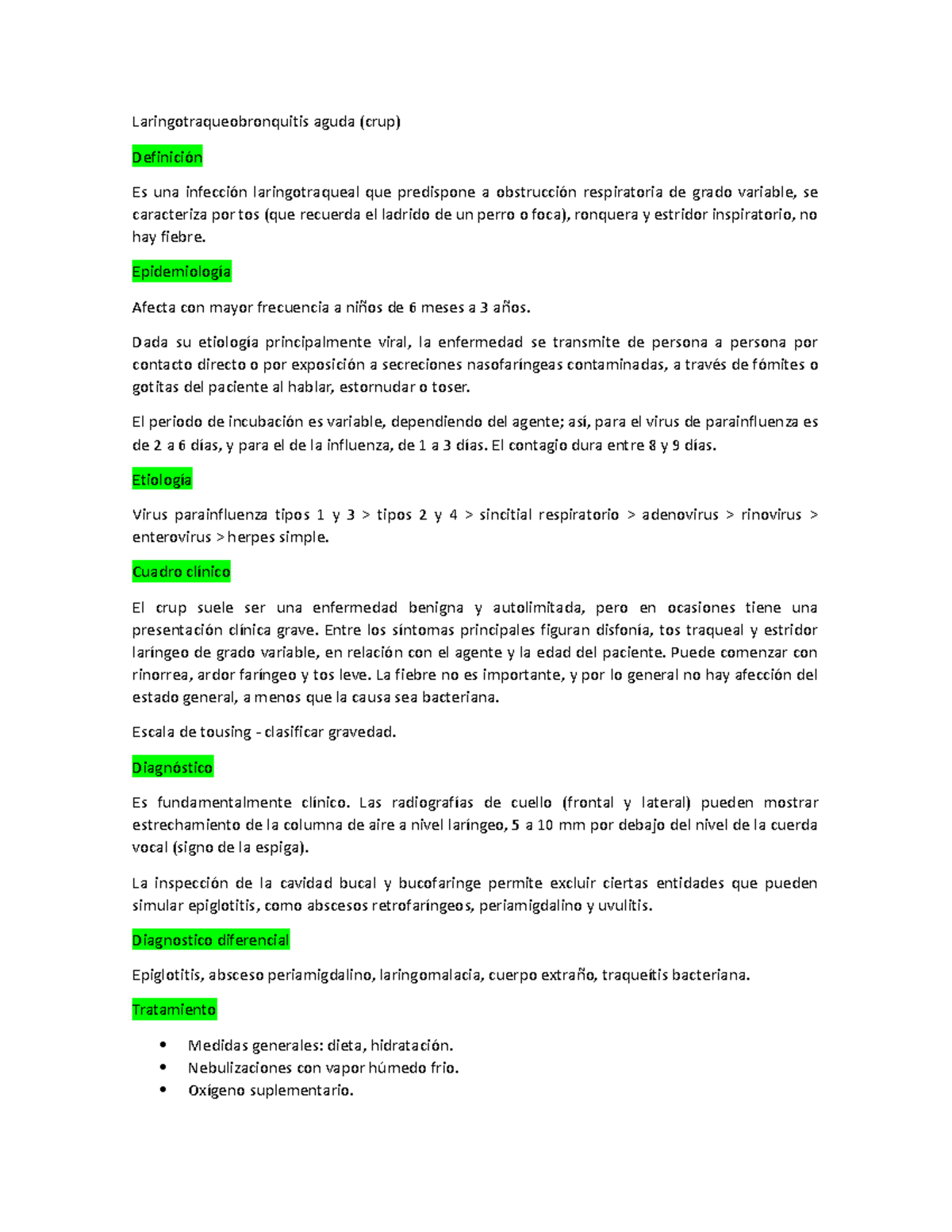CRUP - resumen - Laringotraqueobronquitis aguda (crup) Definición Es ...