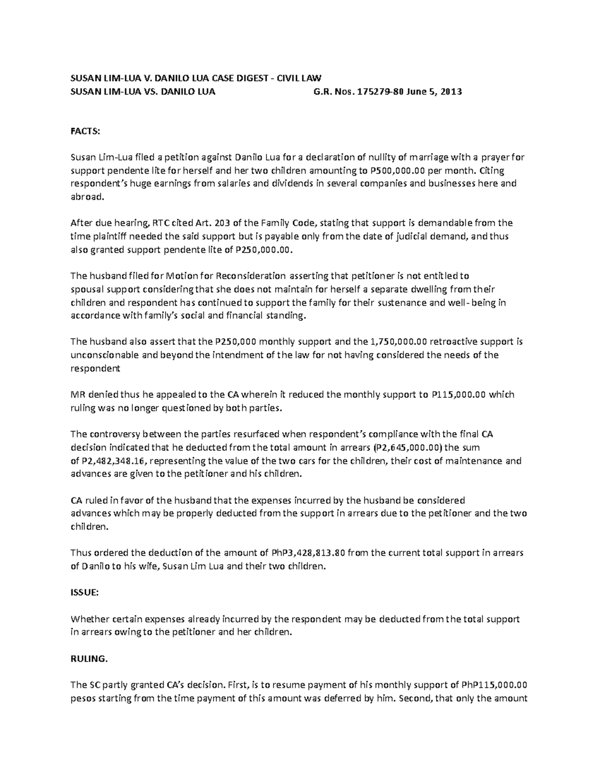 26 - Case Digest - SUSAN LIM-LUA V. DANILO LUA CASE DIGEST - CIVIL LAW SUSAN LIM-LUA VS. DANILO ...