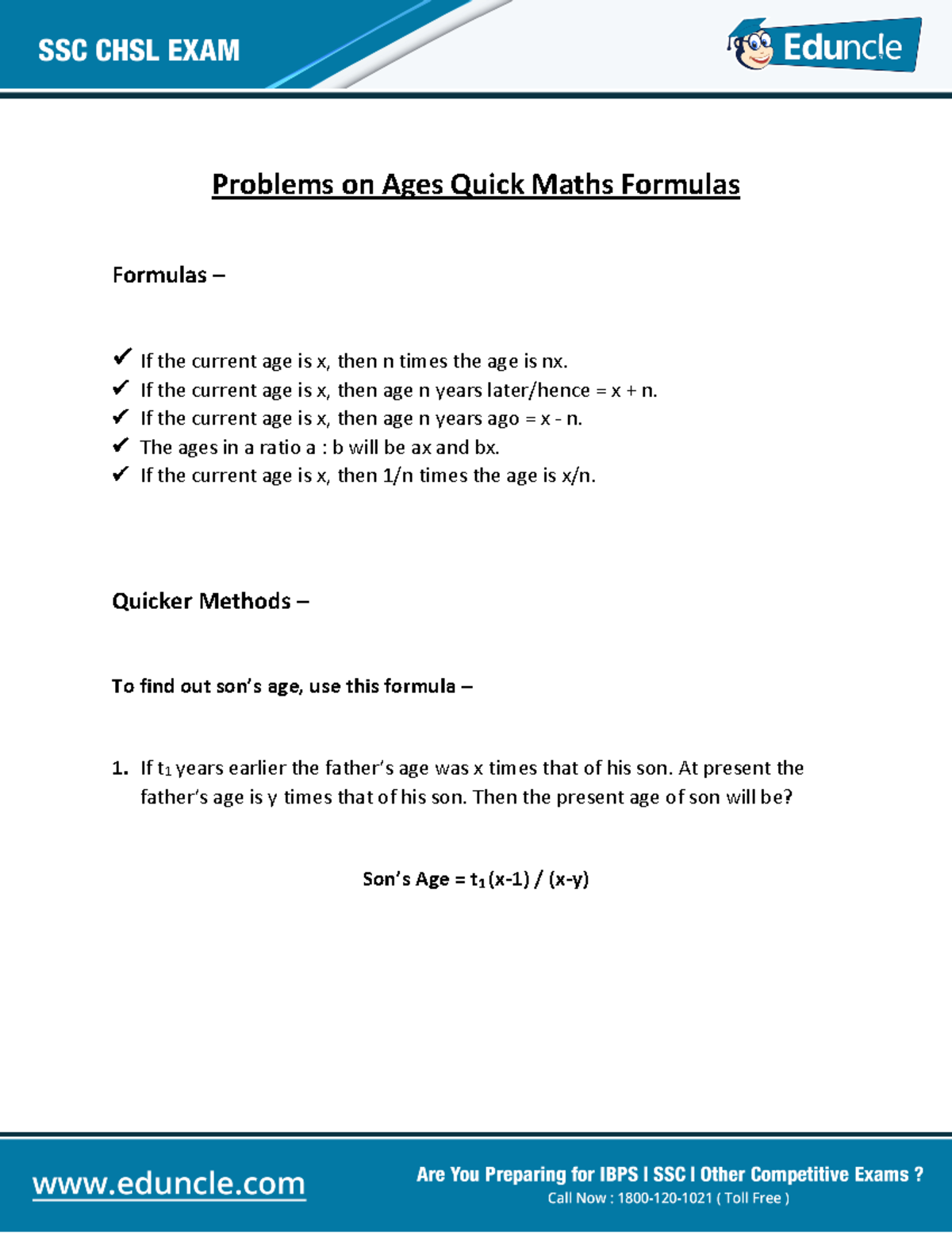 Problems on Ages Trains Boats Streams Formulas PDF - Problems on Ages ...