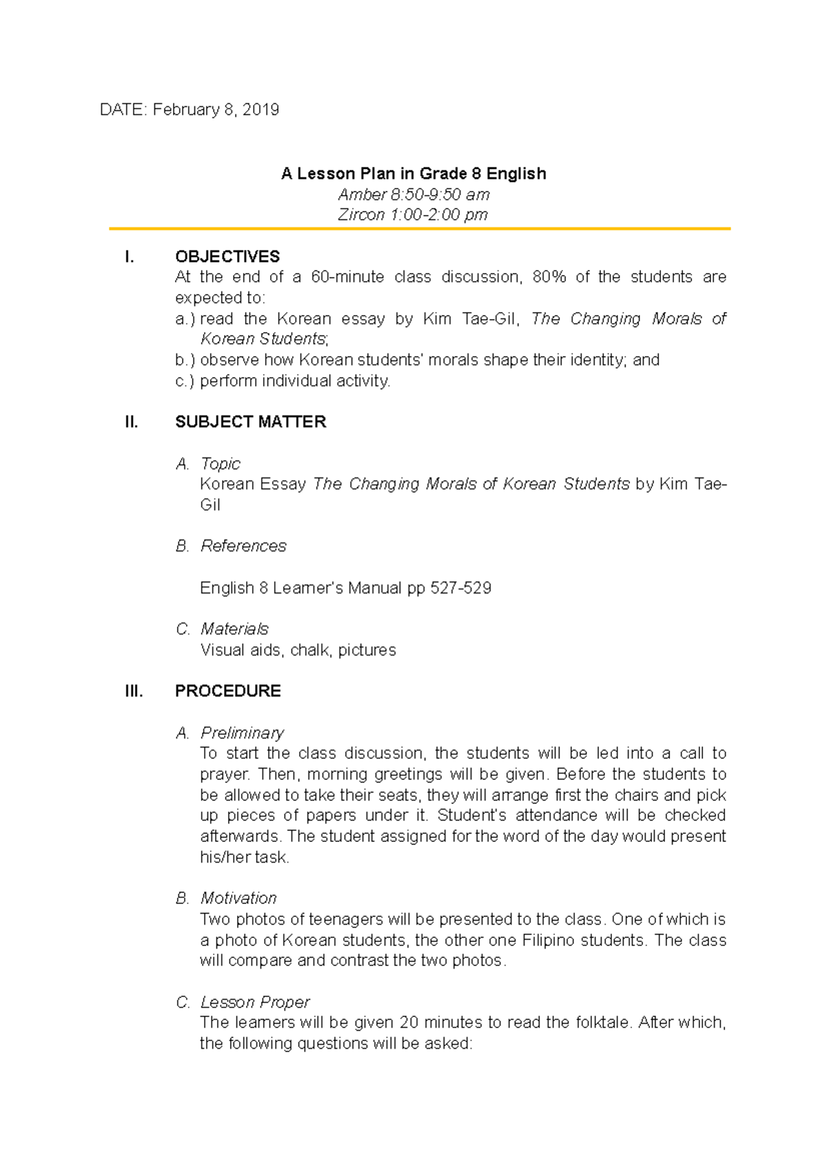 02-08-2019 The Changing Morals of Korean Students - DATE: February 8 ...