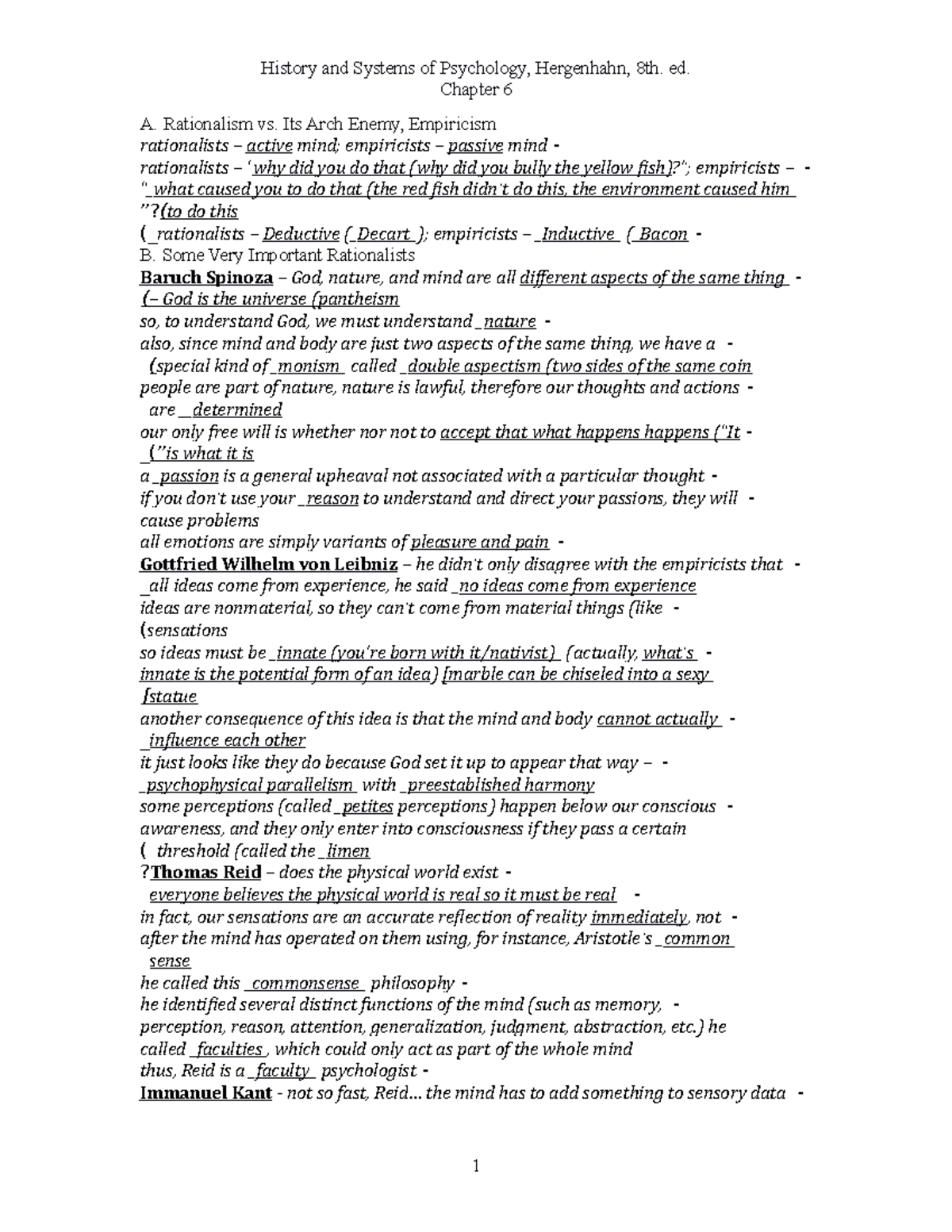 History of psych Chapter 6 Outline-Student - Chapter 6 A. Rationalism ...