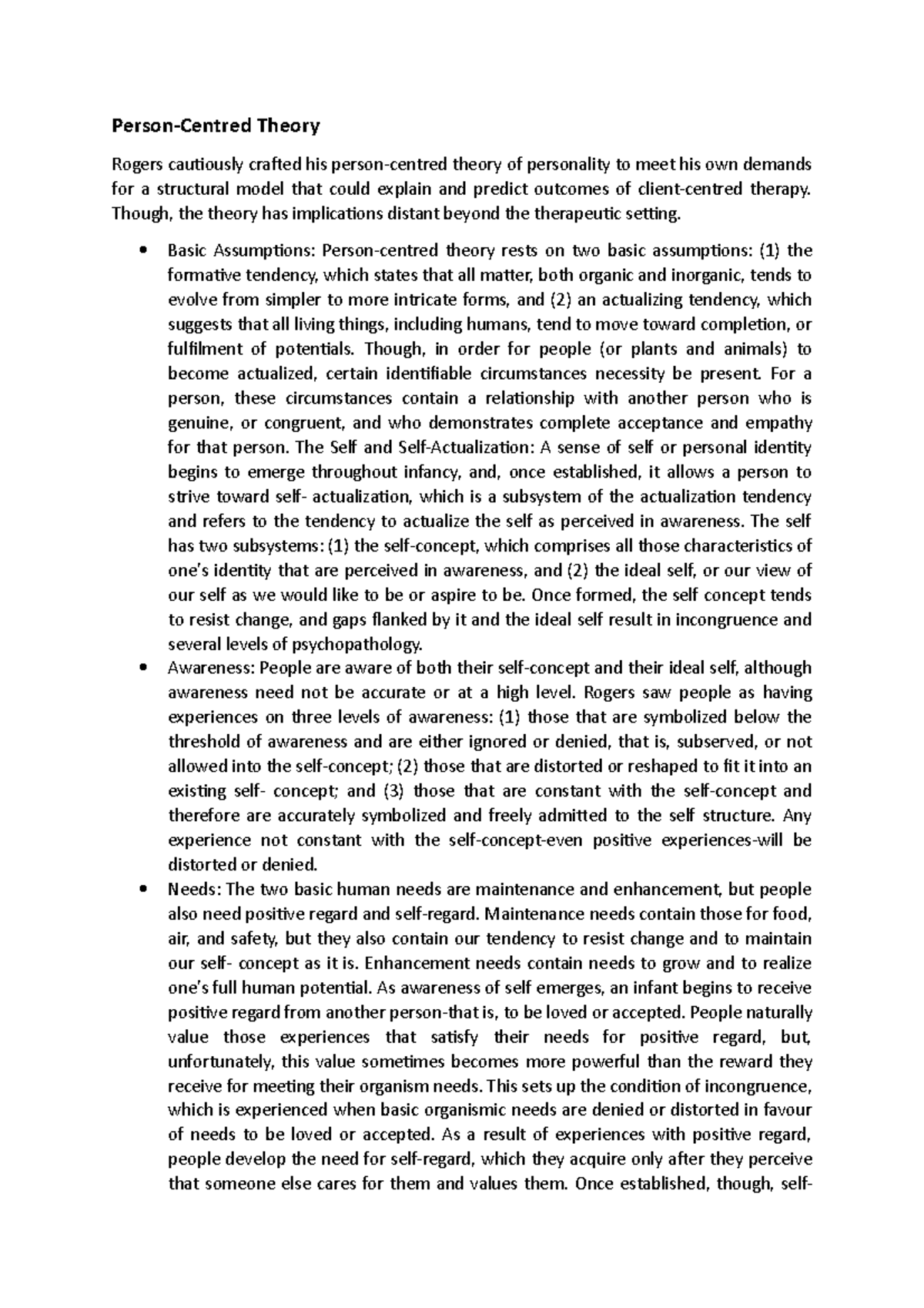 Person-Centred Theory - Person-Centred Theory Rogers cautiously crafted ...