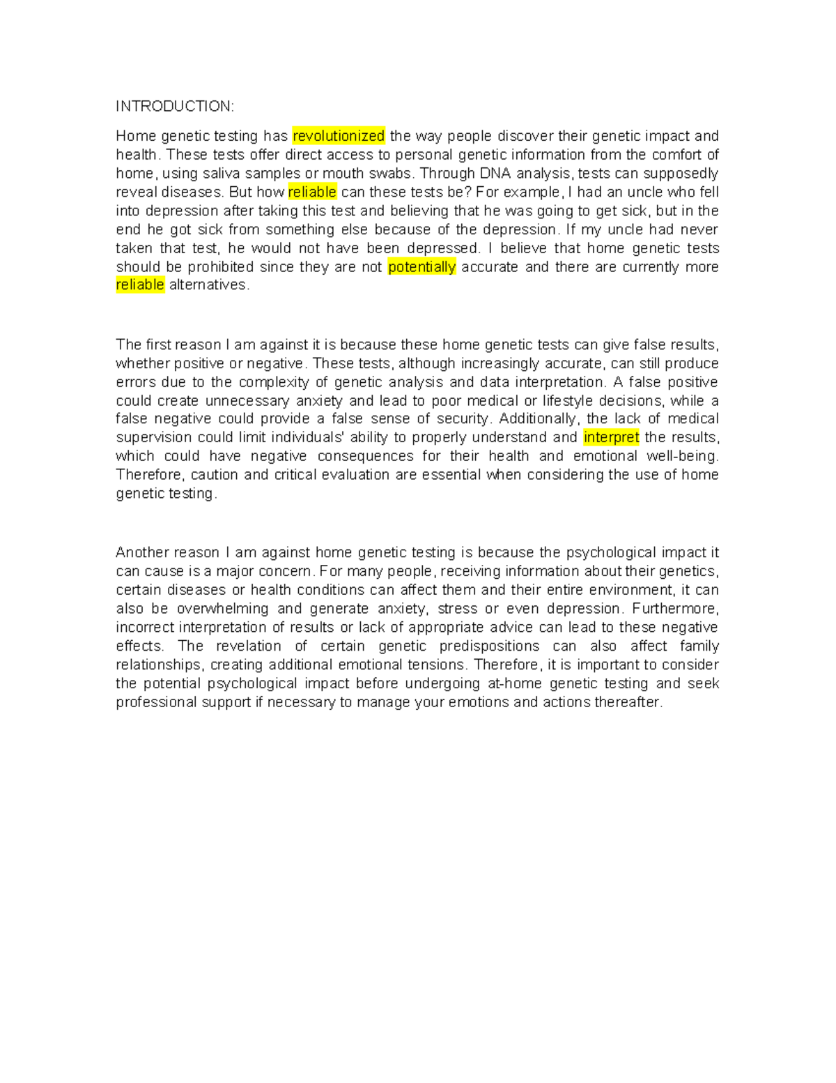 Introduction - INGLES - INTRODUCTION: Home genetic testing has ...