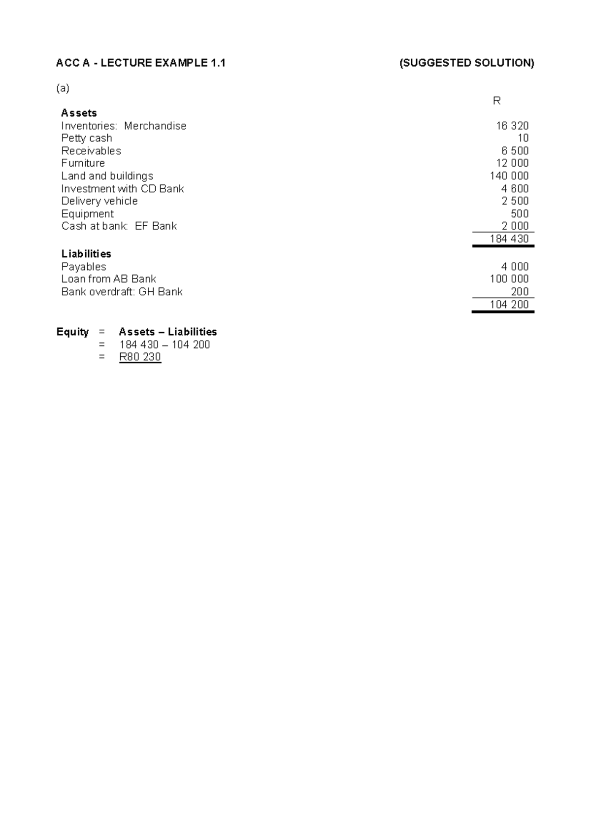 ACC A - LE 1.1 Solution - Acc001a - ACC A - LECTURE EXAMPLE 1 ...