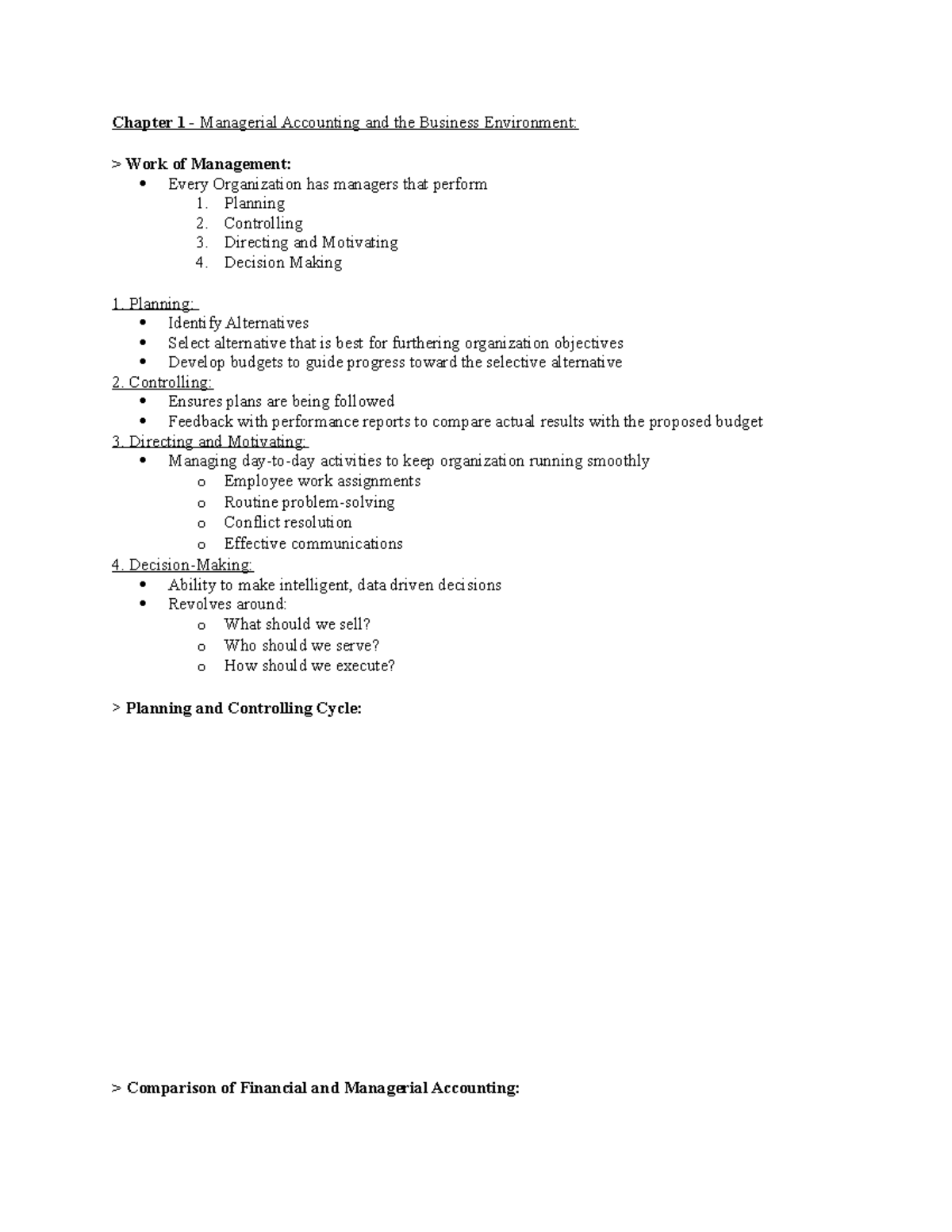 Acct lec 1 - Lecture notes 1 - Chapter 1 - Managerial Accounting and ...