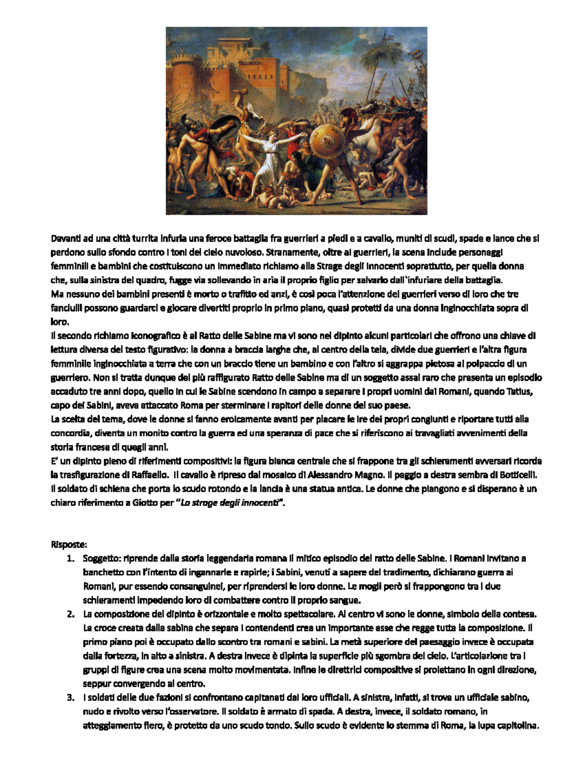 Le sabine - STORIA DELL'ARTE - Studocu
