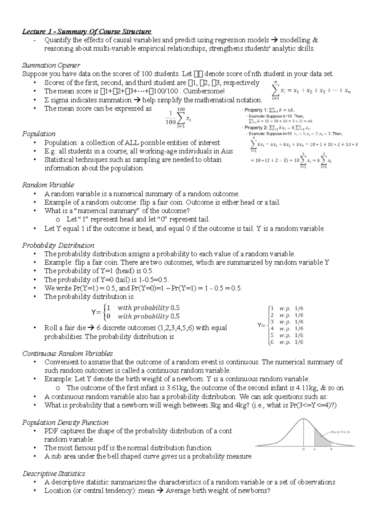 Introductory Econometrics - Overall Summary of Semester Content ...