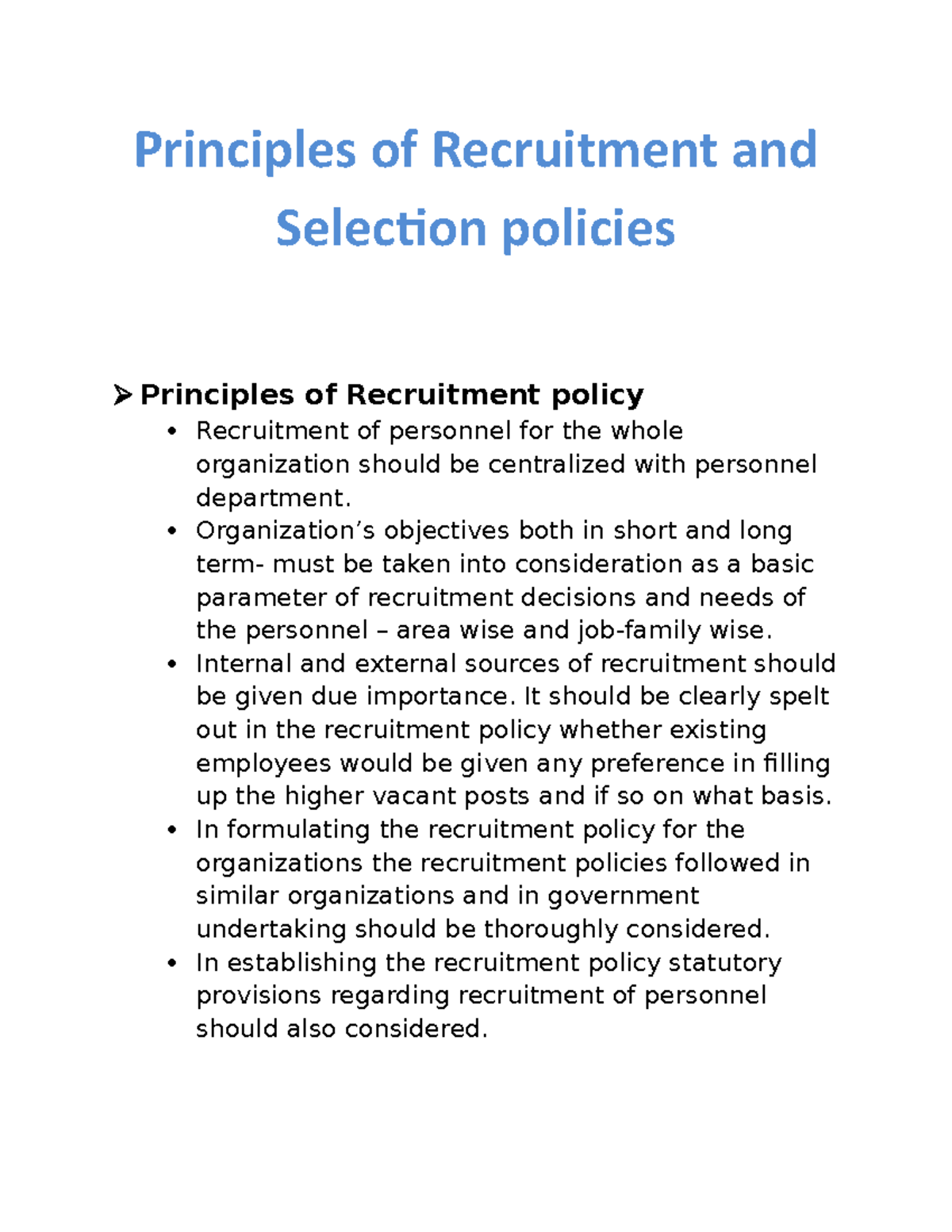 Principles of Recruitment and Selection policies - Principles of ...