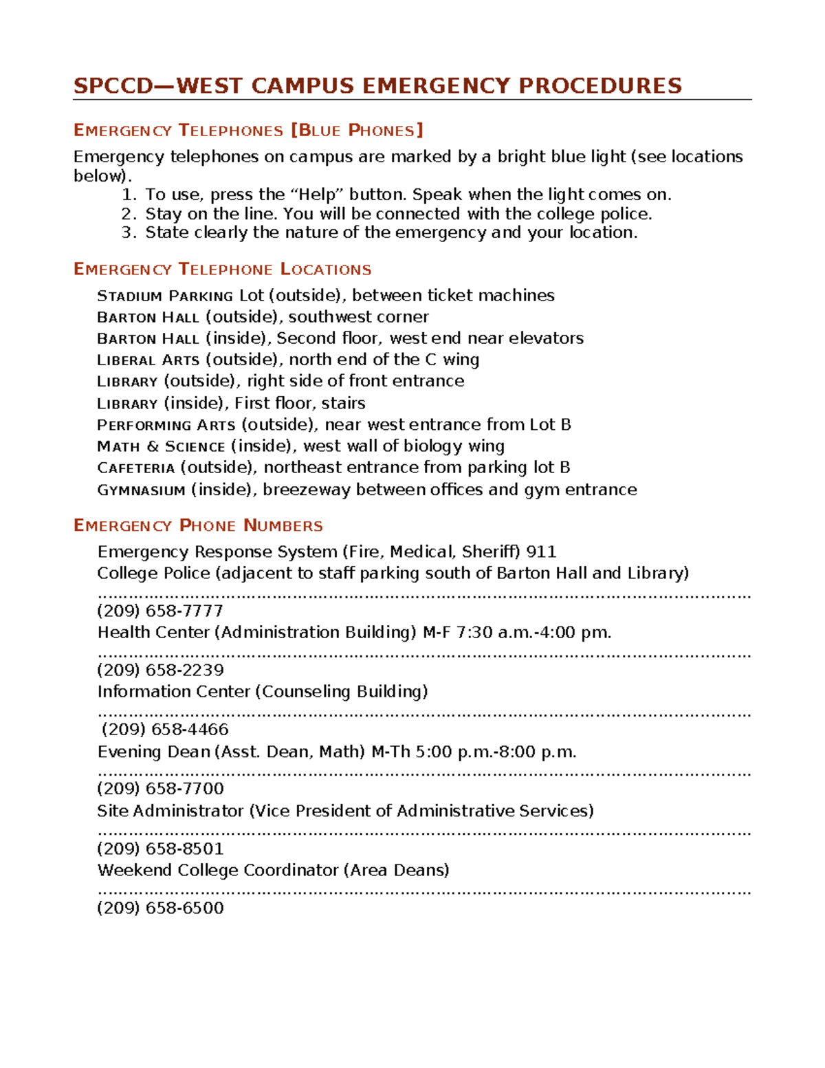 Emergency Procedures-02 - SPCCD—WEST CAMPUS EMERGENCY PROCEDURES ...